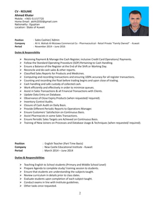 CV - Junior Executive - Ahmed Khater | PDF | Business Accounting & Finance | Business