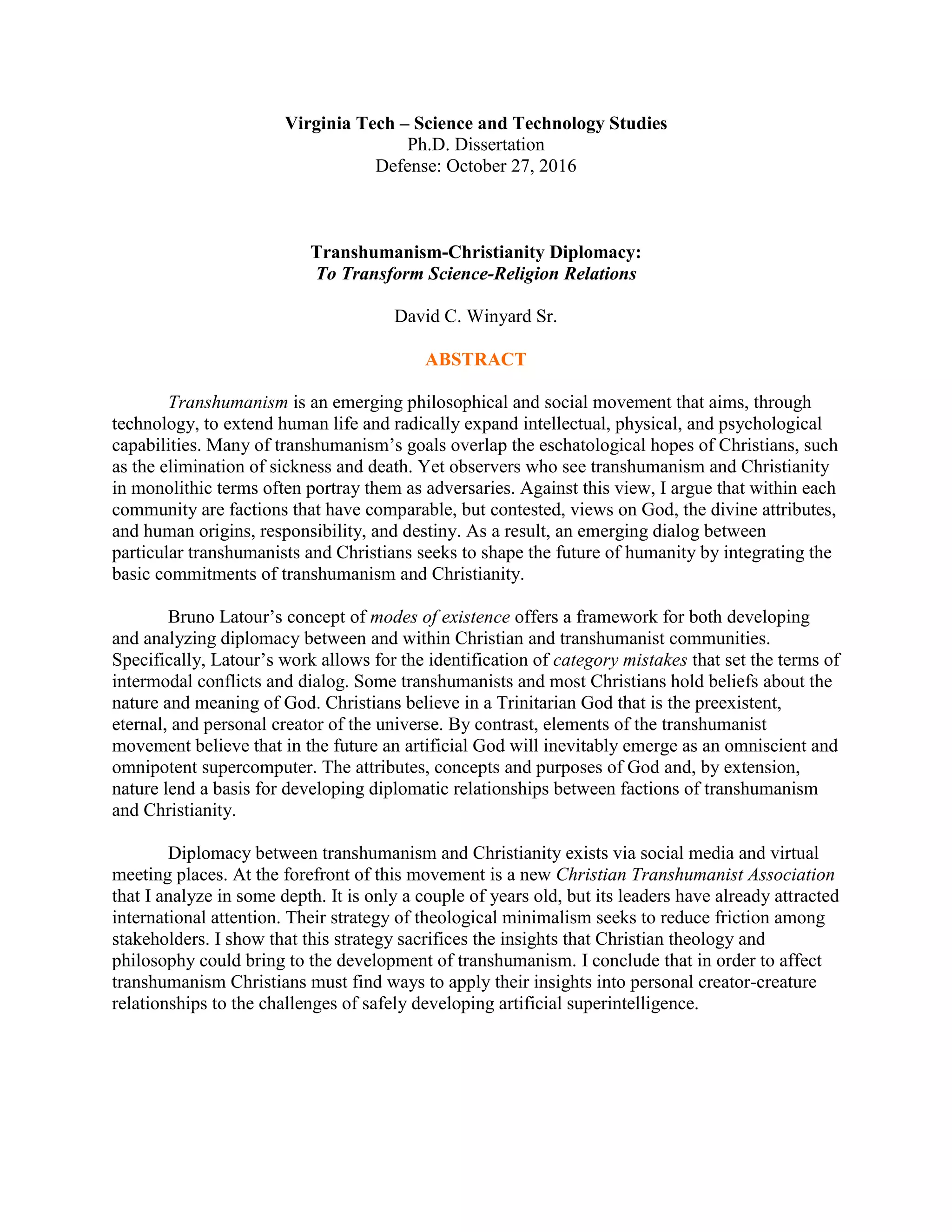 161027 Winyard Dissertation Abstract | PDF