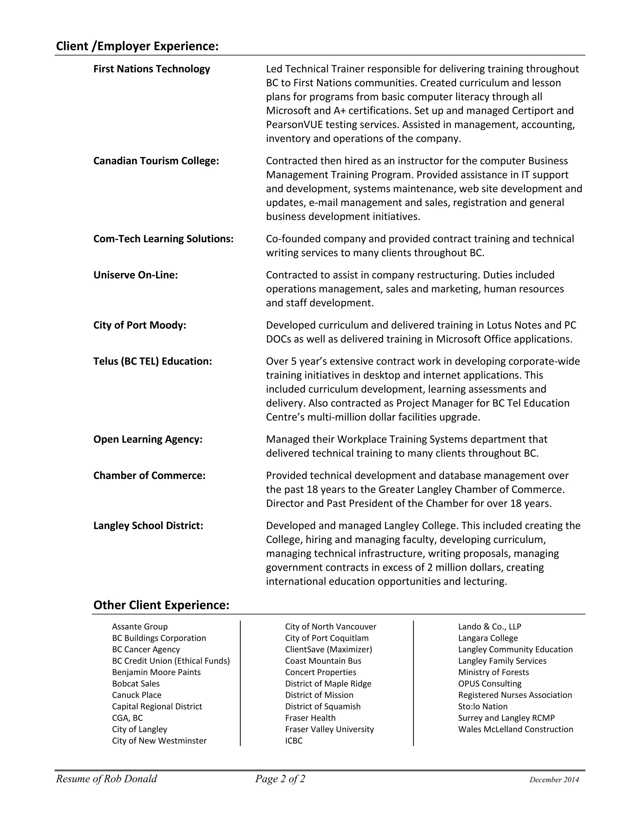 Resume Rob Donald 1214 | PDF | Business Administration | Business