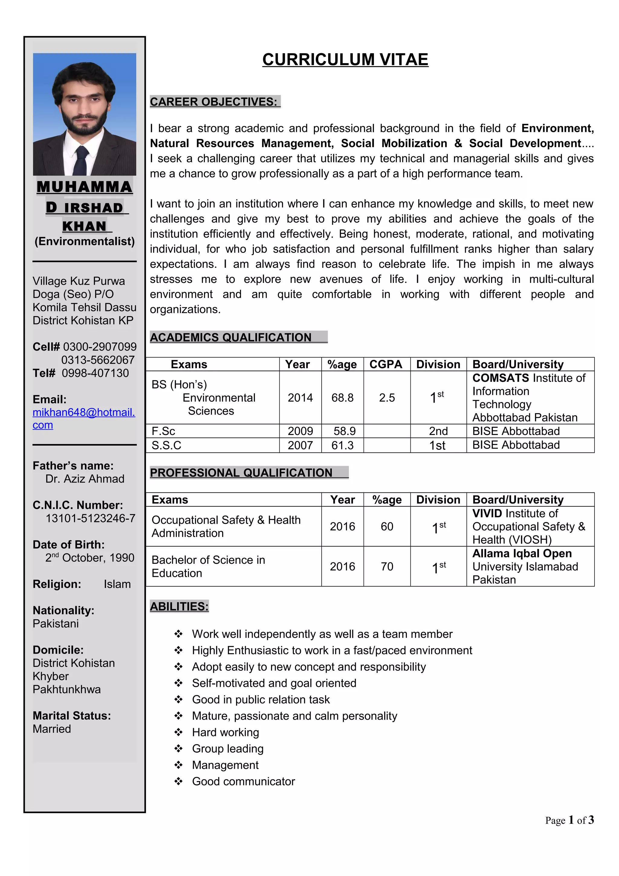 Muhammad Irshad CV | DOC