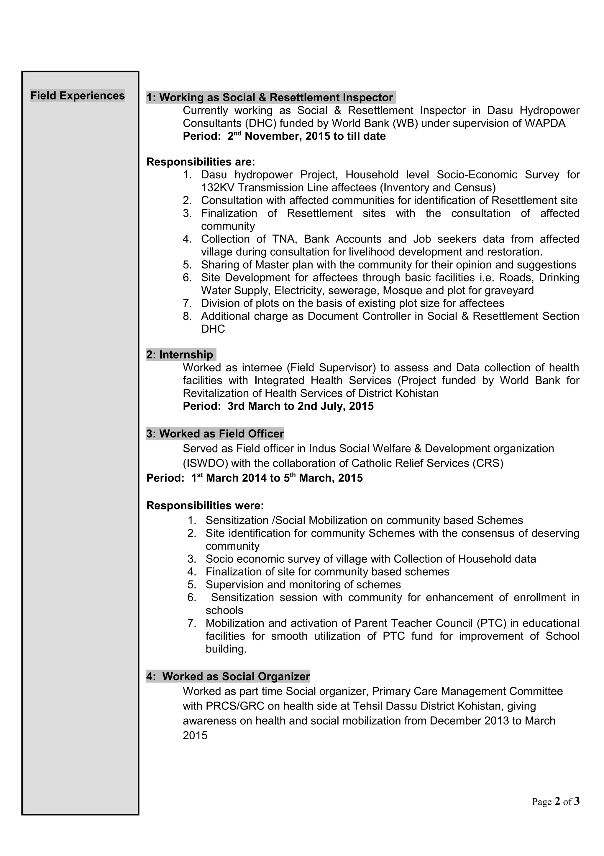 Muhammad Irshad CV | DOC