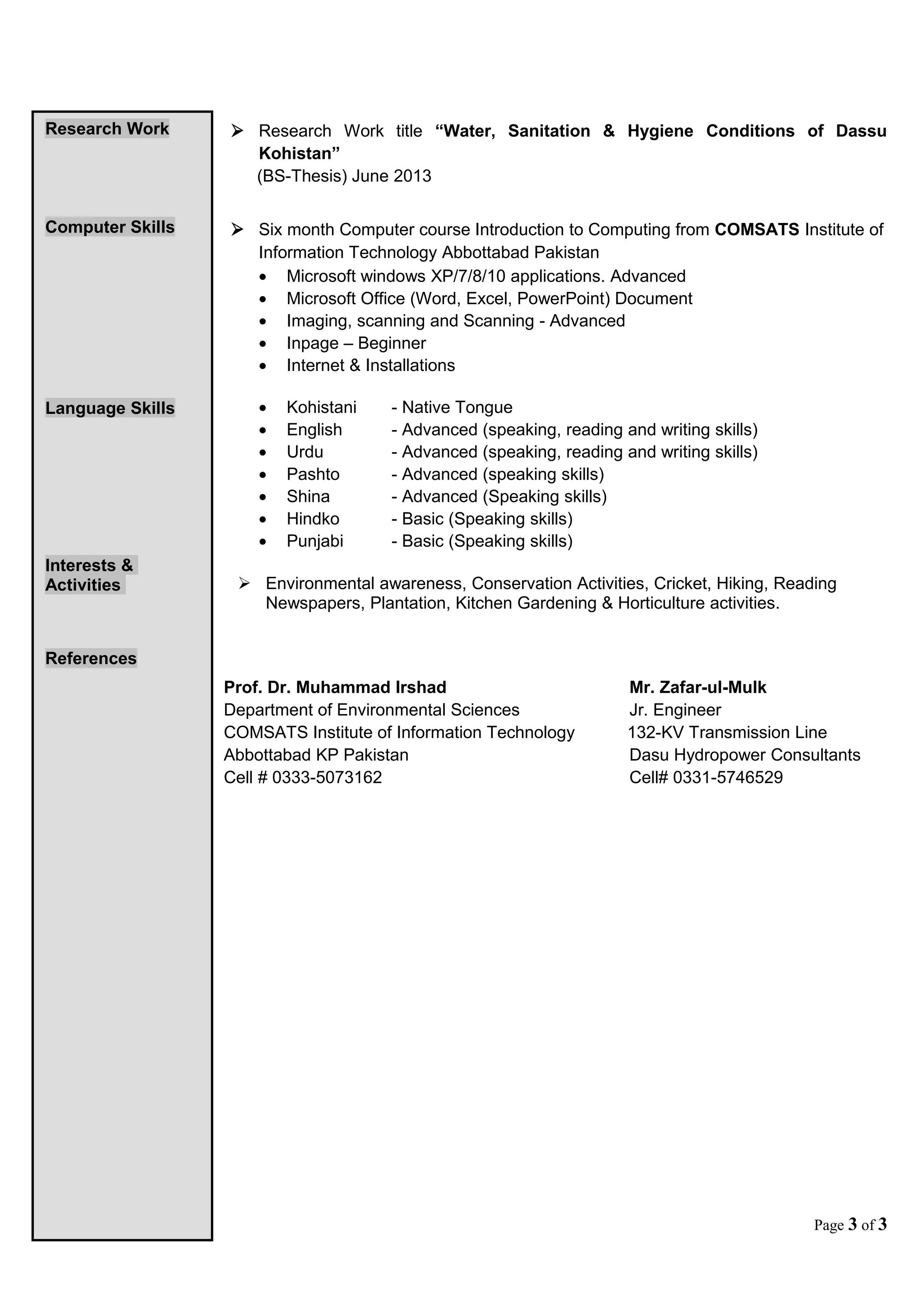 Muhammad Irshad CV | DOC