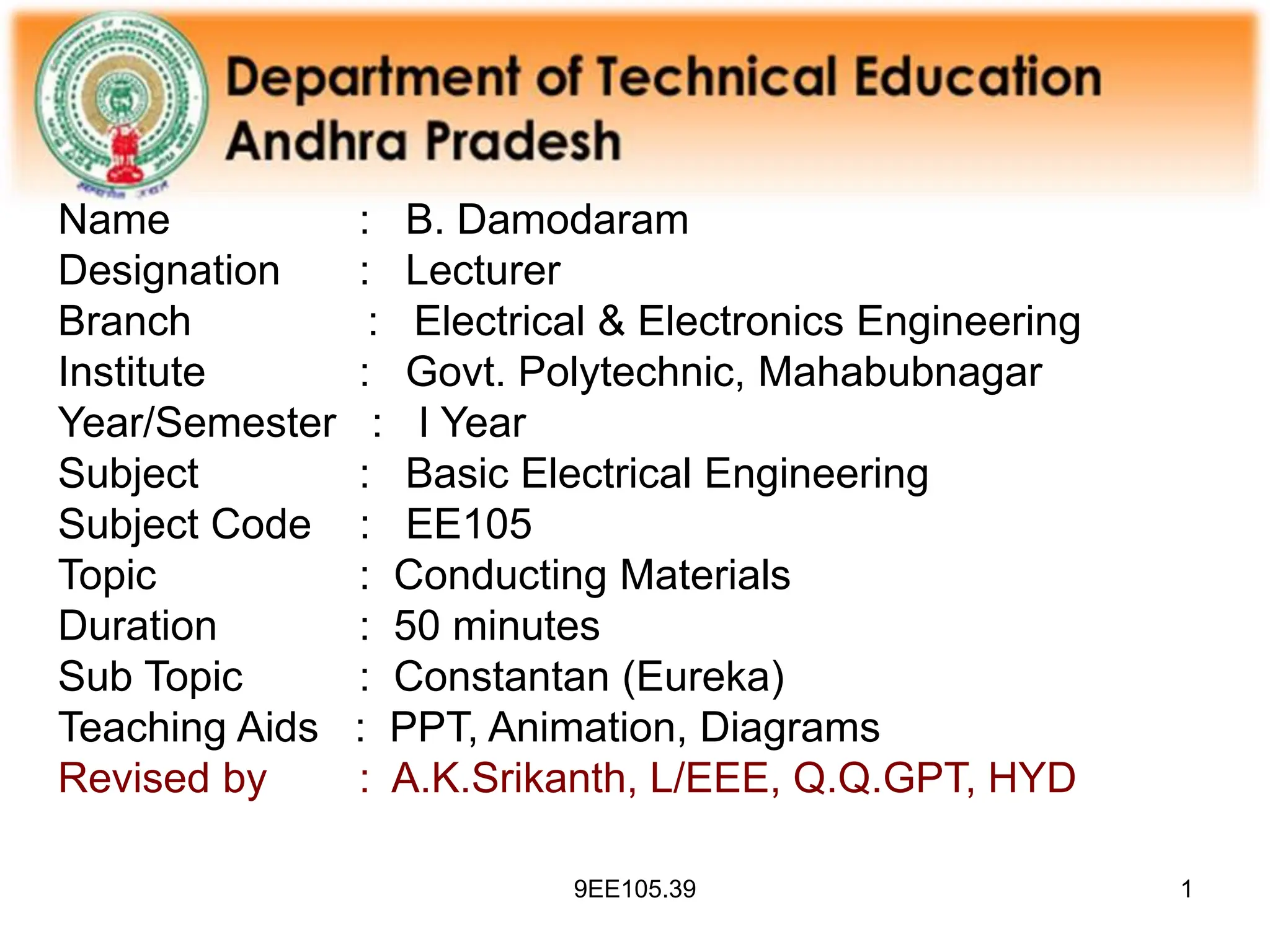9EE105.39.BASIC ELECTRICAL ENGINEERING POLYTECHNIC | PPT
