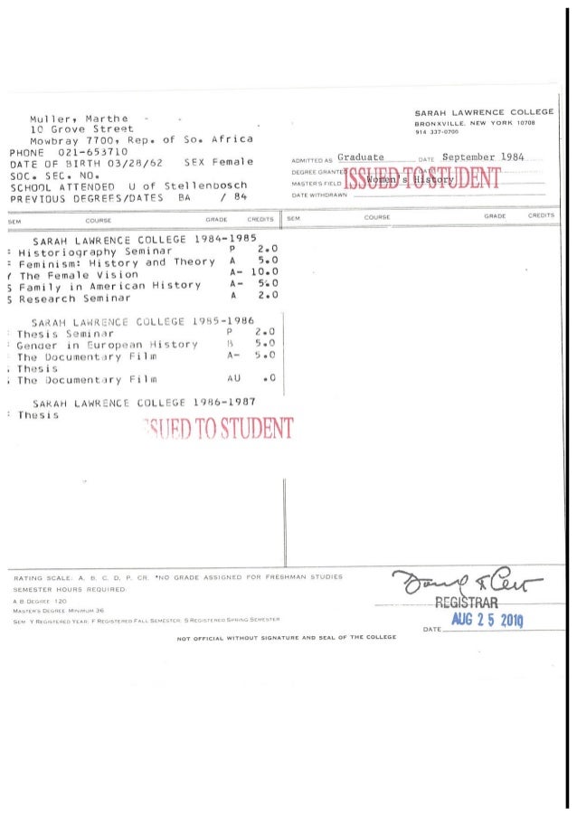 Sarah Lawrence College Transcripts 2 1984 1985