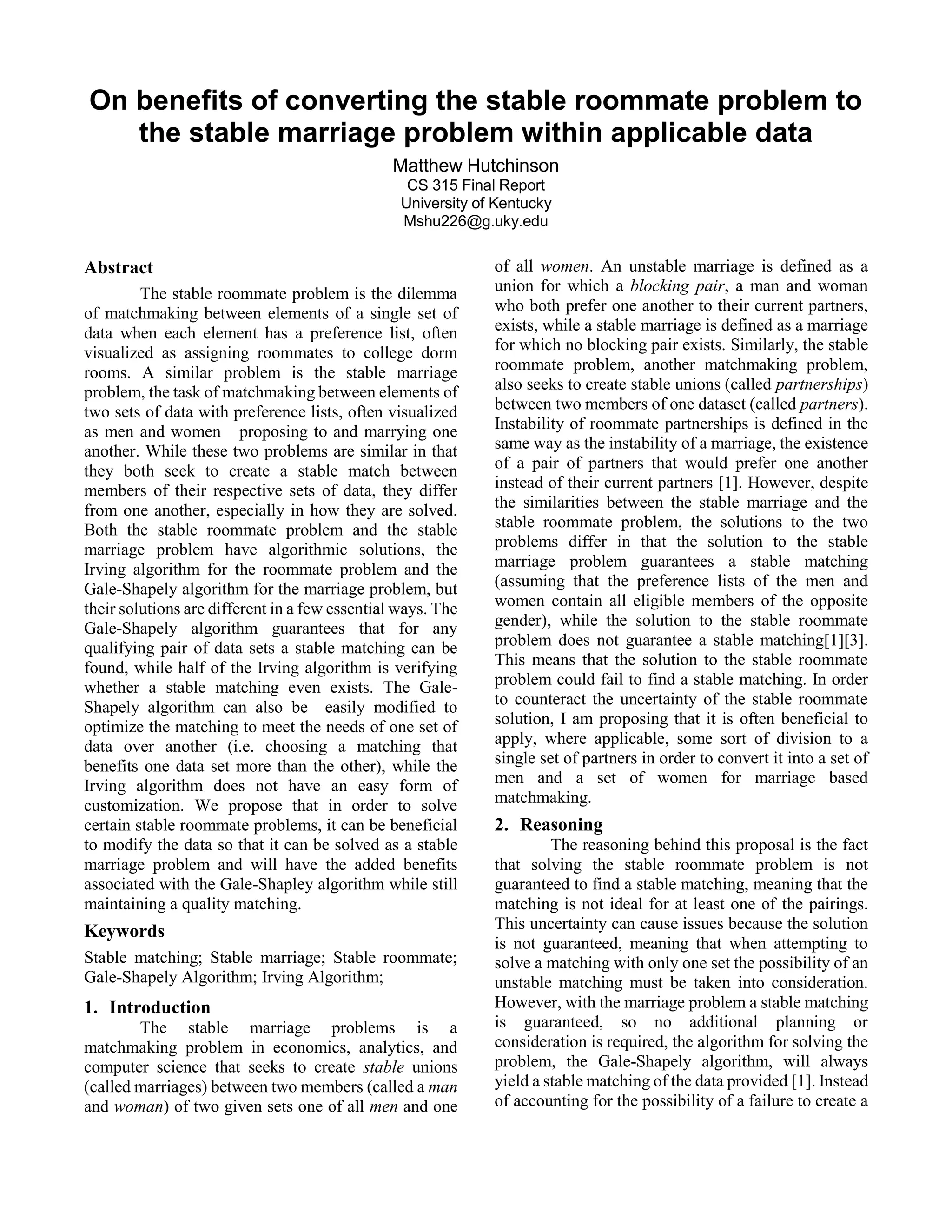 On Stable Matchmaking | PDF