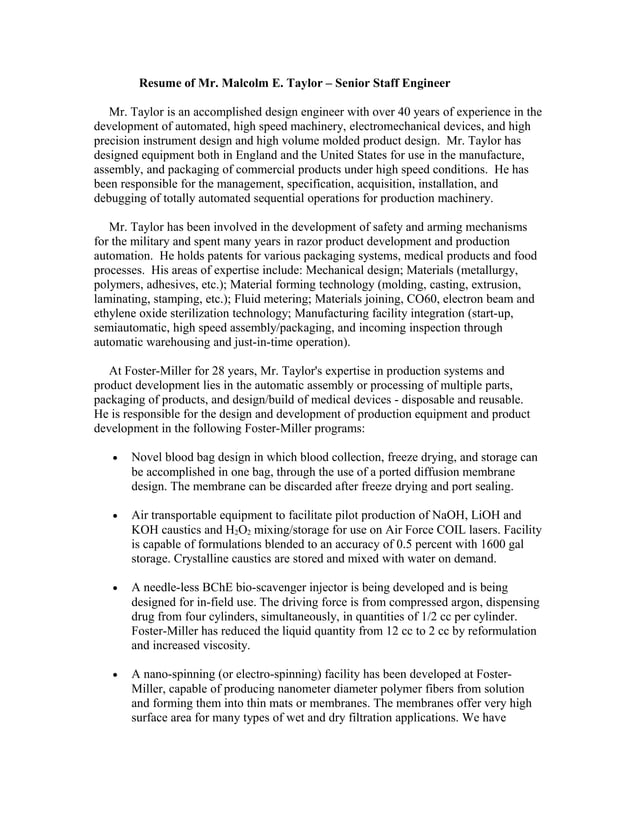 Malcolm Taylor Resume | DOC