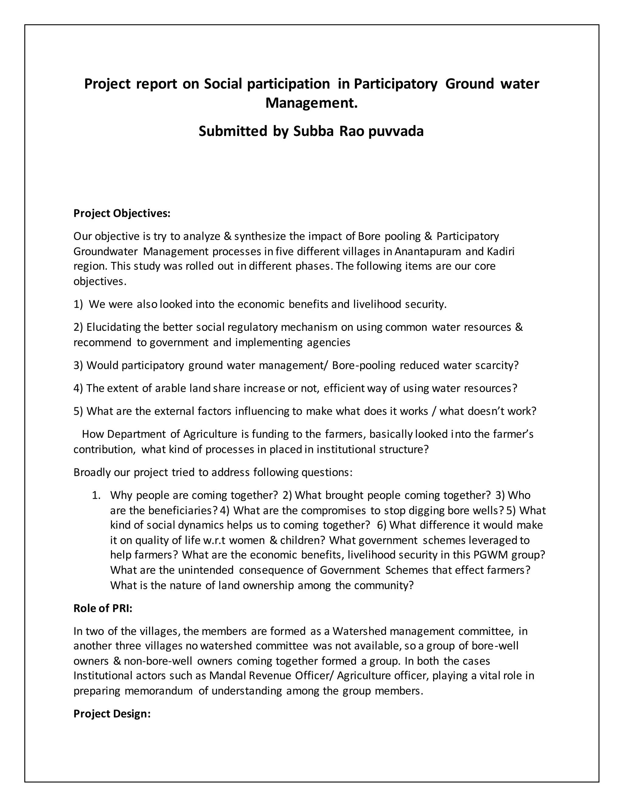 P.R. Subba rao_4 Weeksummer project report | PDF