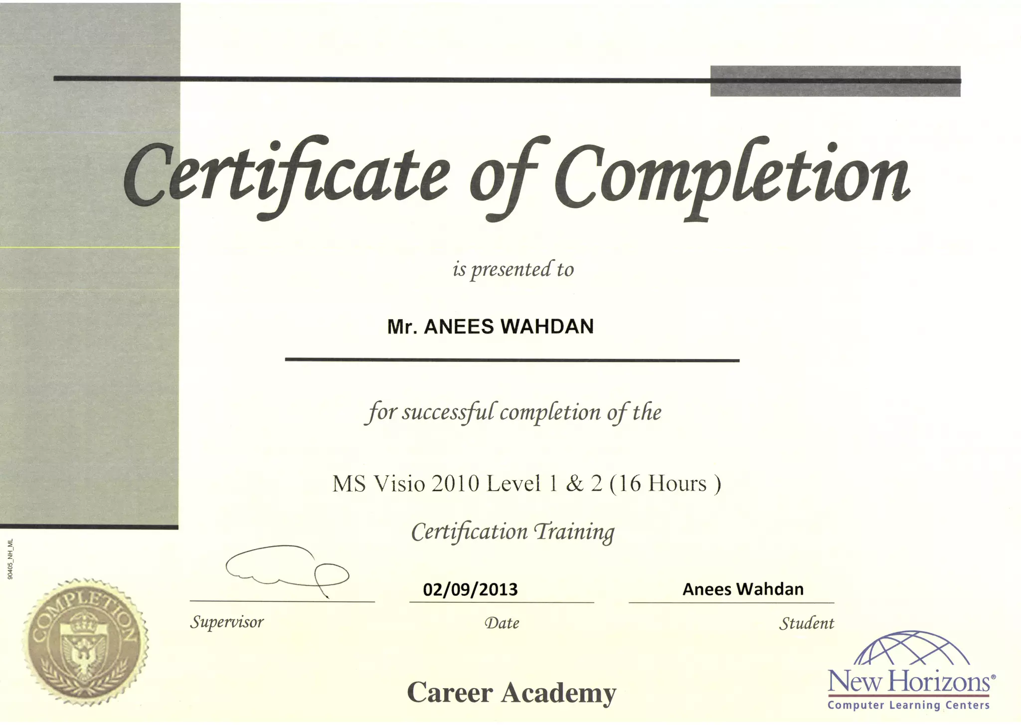 CERTIFICATE OF COMPLETION-NEW HORIZONS | PPT
