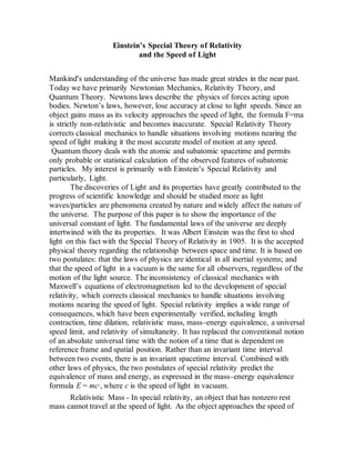 The Significance of the Speed of Light relating to Einstein | PDF