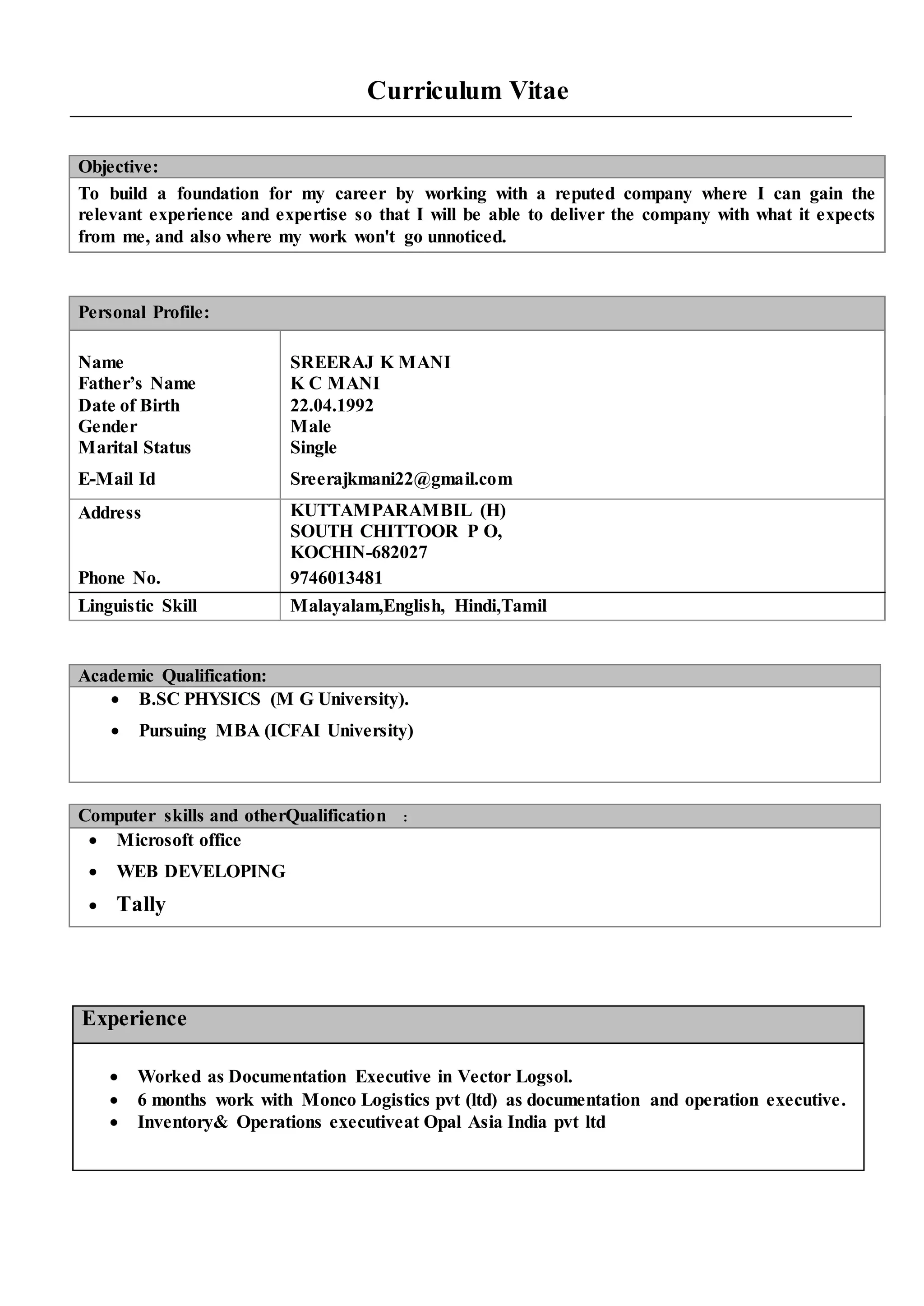 sreeraj k mani new cv (2) | PDF