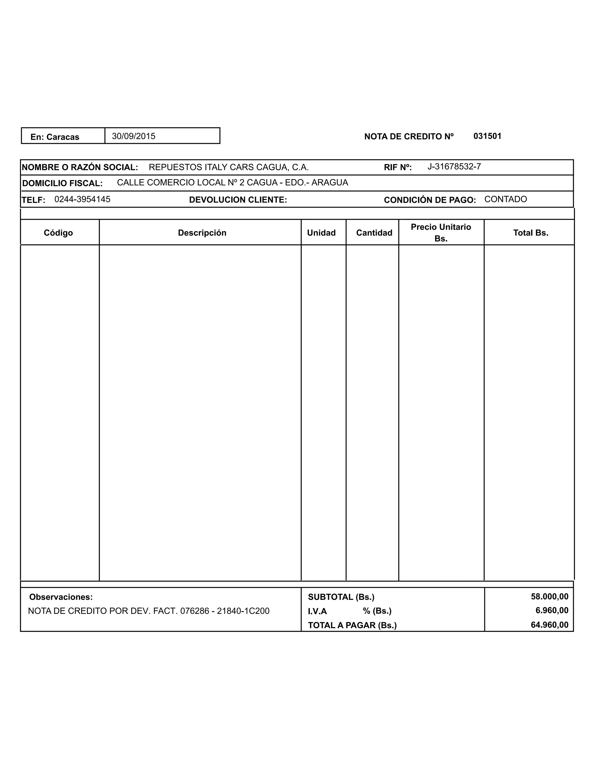9 Ejemplos de Formatos de Notas de Credito NCR a Clientes de eFactory ...