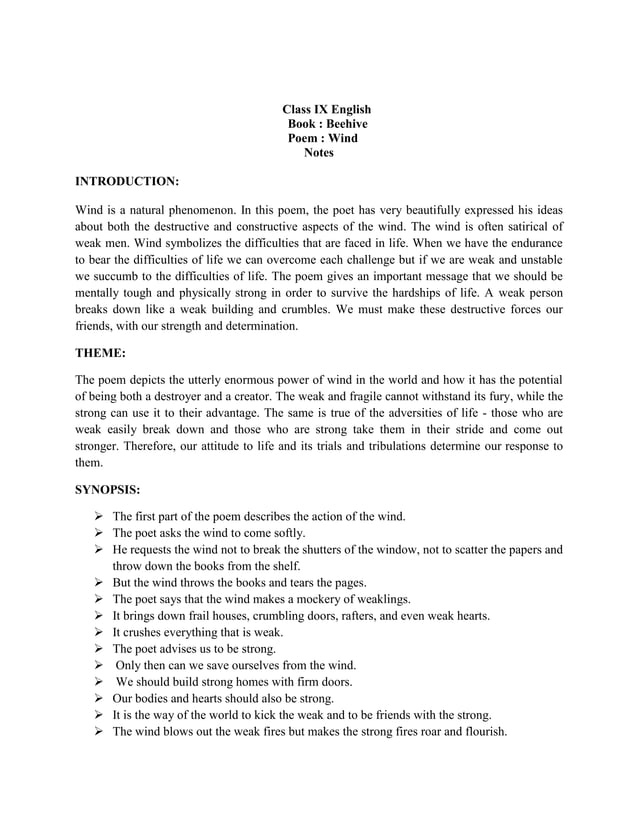 Wind - Poem - Grade 9 - CBSE English SUBRAMANIA BHARATI [Translated ...