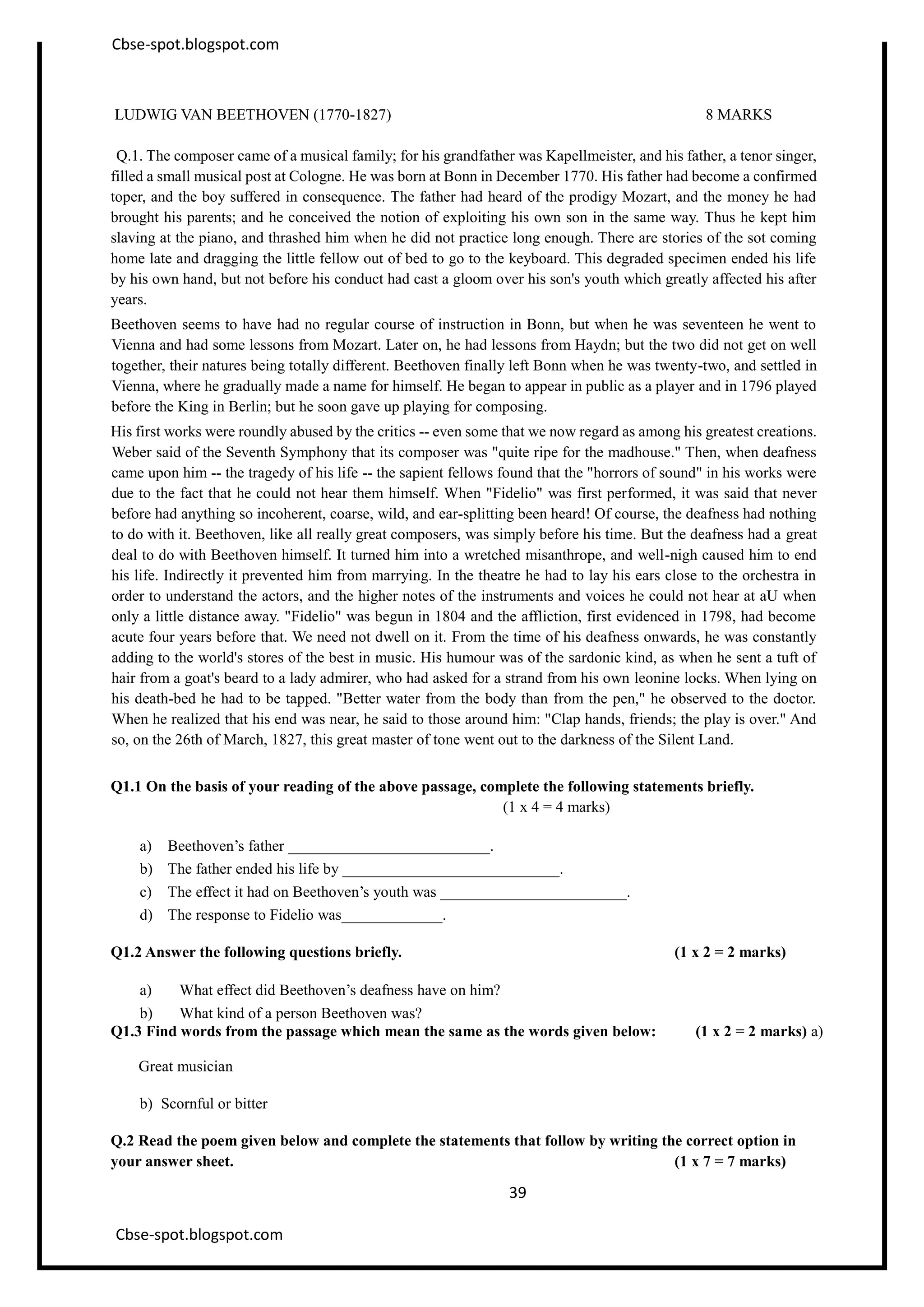 9th SA2 CBSE English sample paper | PDF