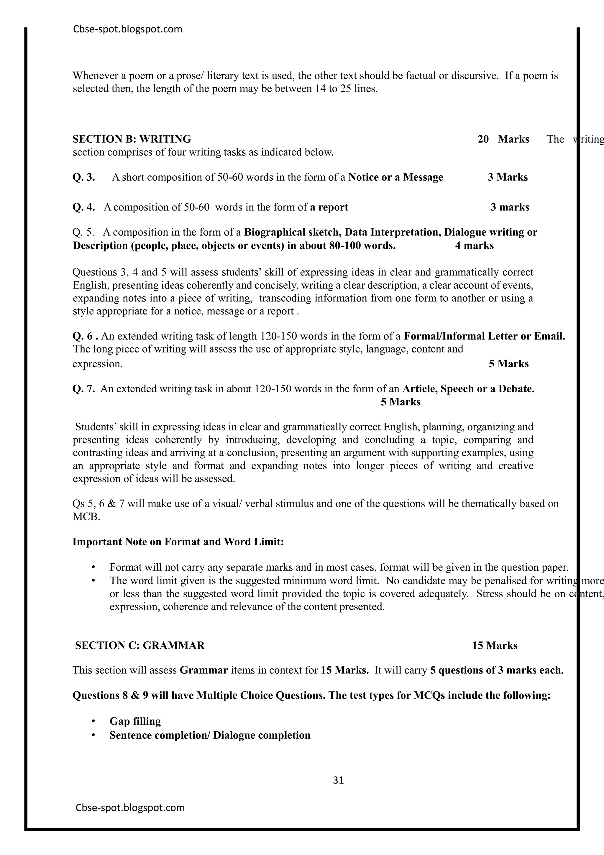 9th SA2 CBSE English sample paper | PDF | Standardized Testing ...