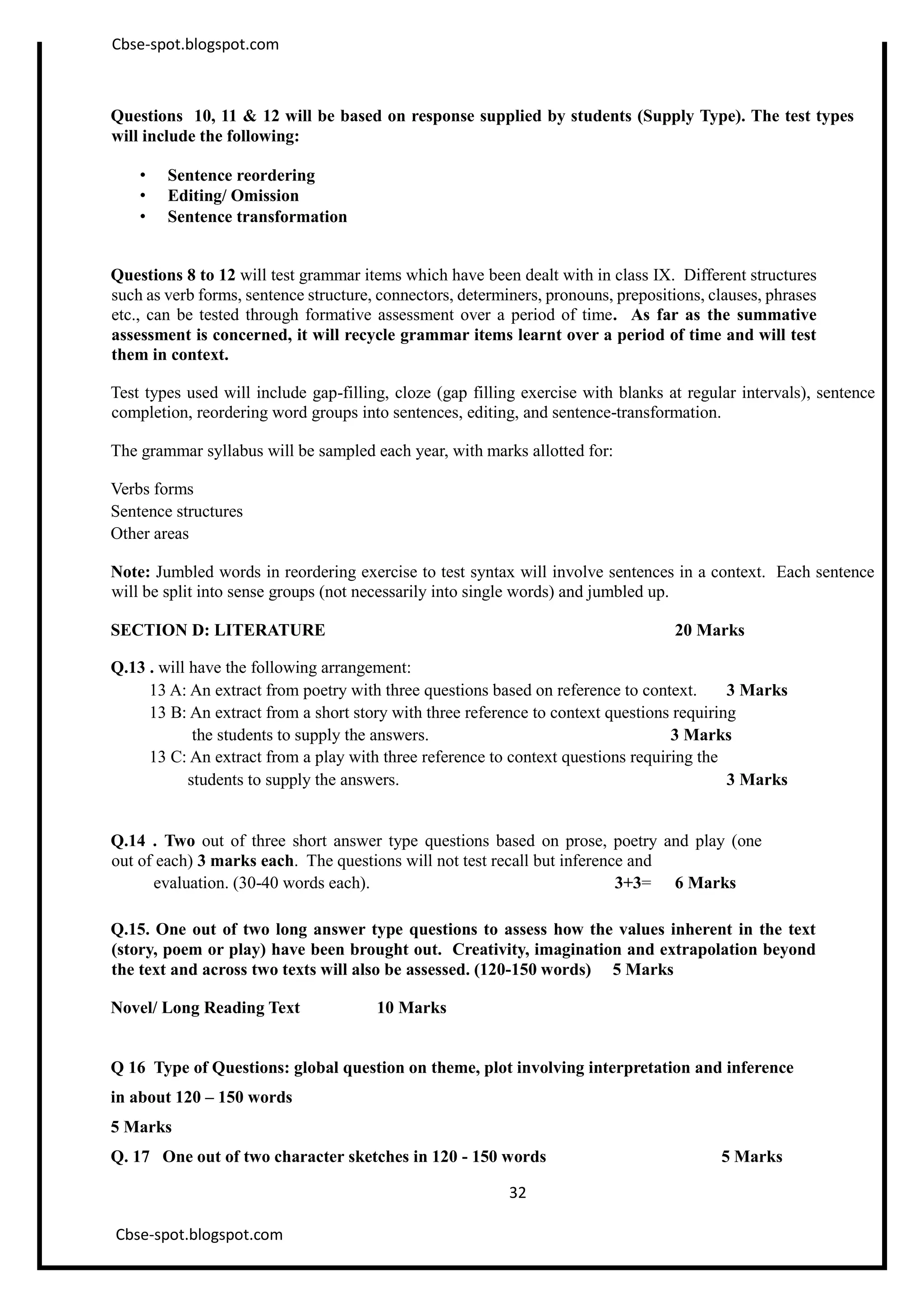 9th SA2 CBSE English sample paper | PDF | Standardized Testing ...