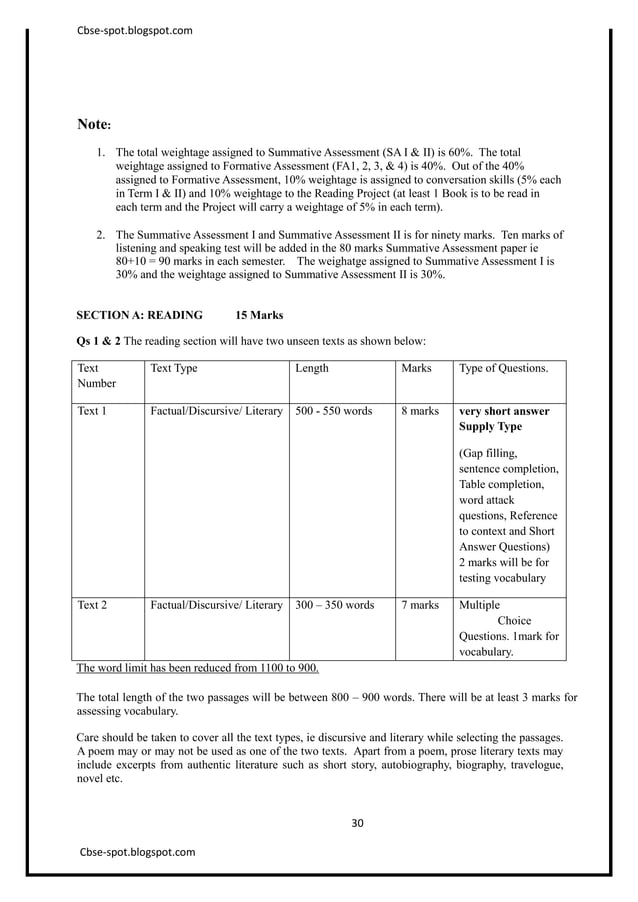 9th SA2 CBSE English sample paper | PDF | Standardized Testing ...