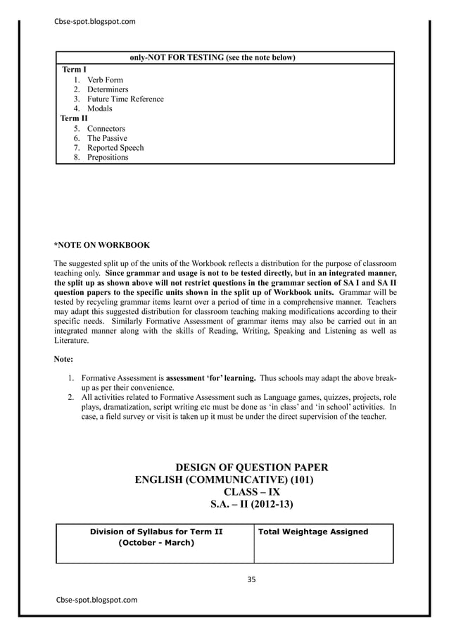 9th SA2 CBSE English sample paper | PDF | Standardized Testing ...