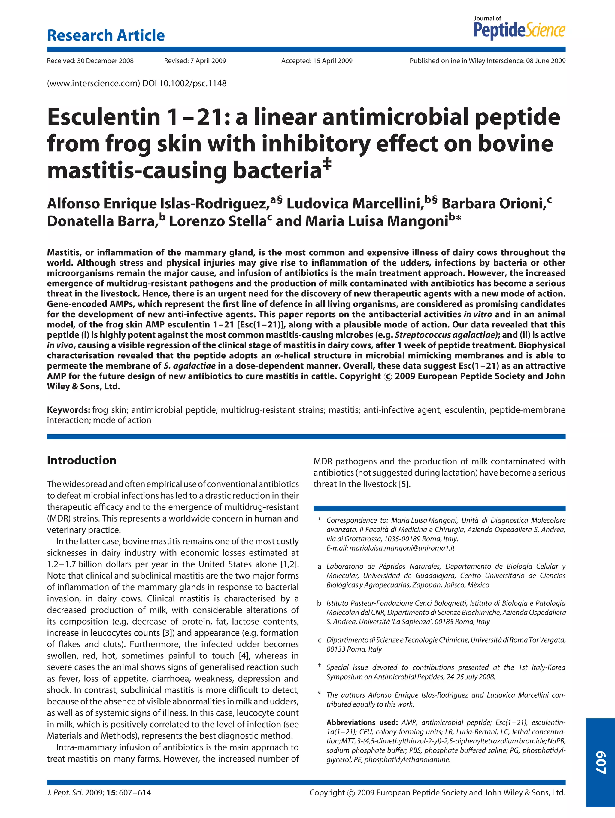 9 esculentin 1–21 a linear antimicrobial peptide from frog skin with ...