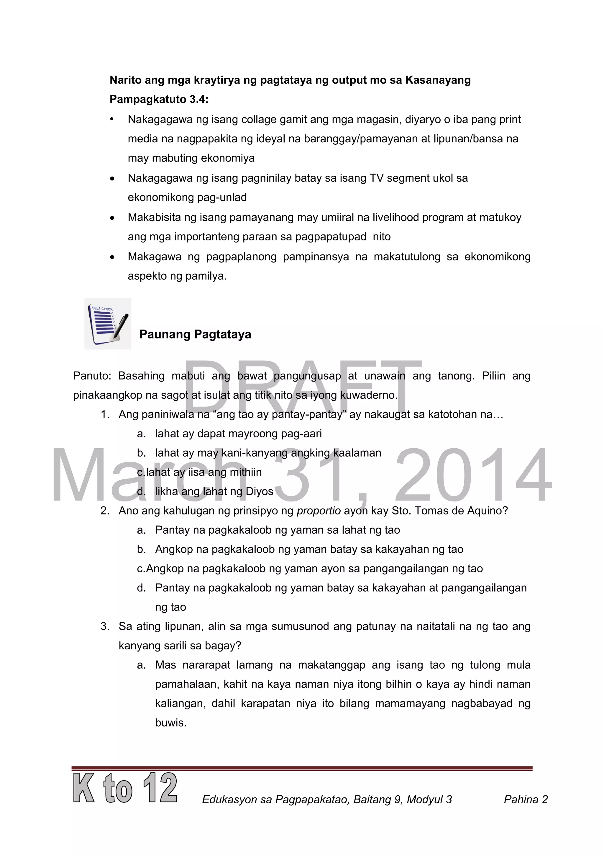 Grade 9 Learning Module in Edukasyon sa Pagpapakatao - Complete | PDF