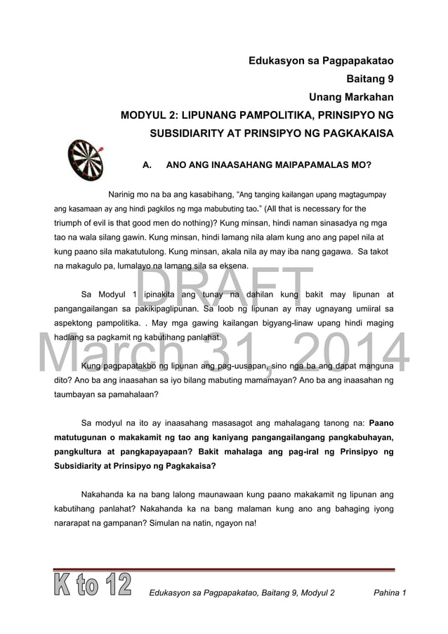 Grade 9 Learning Module in Edukasyon sa Pagpapakatao - Complete | PDF