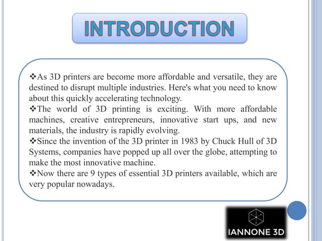 9 essential types of 3d printers or 3d printing technologies | PPTX