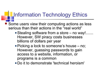 9 ethics in it space | PPT | Computing | Technology & Computing