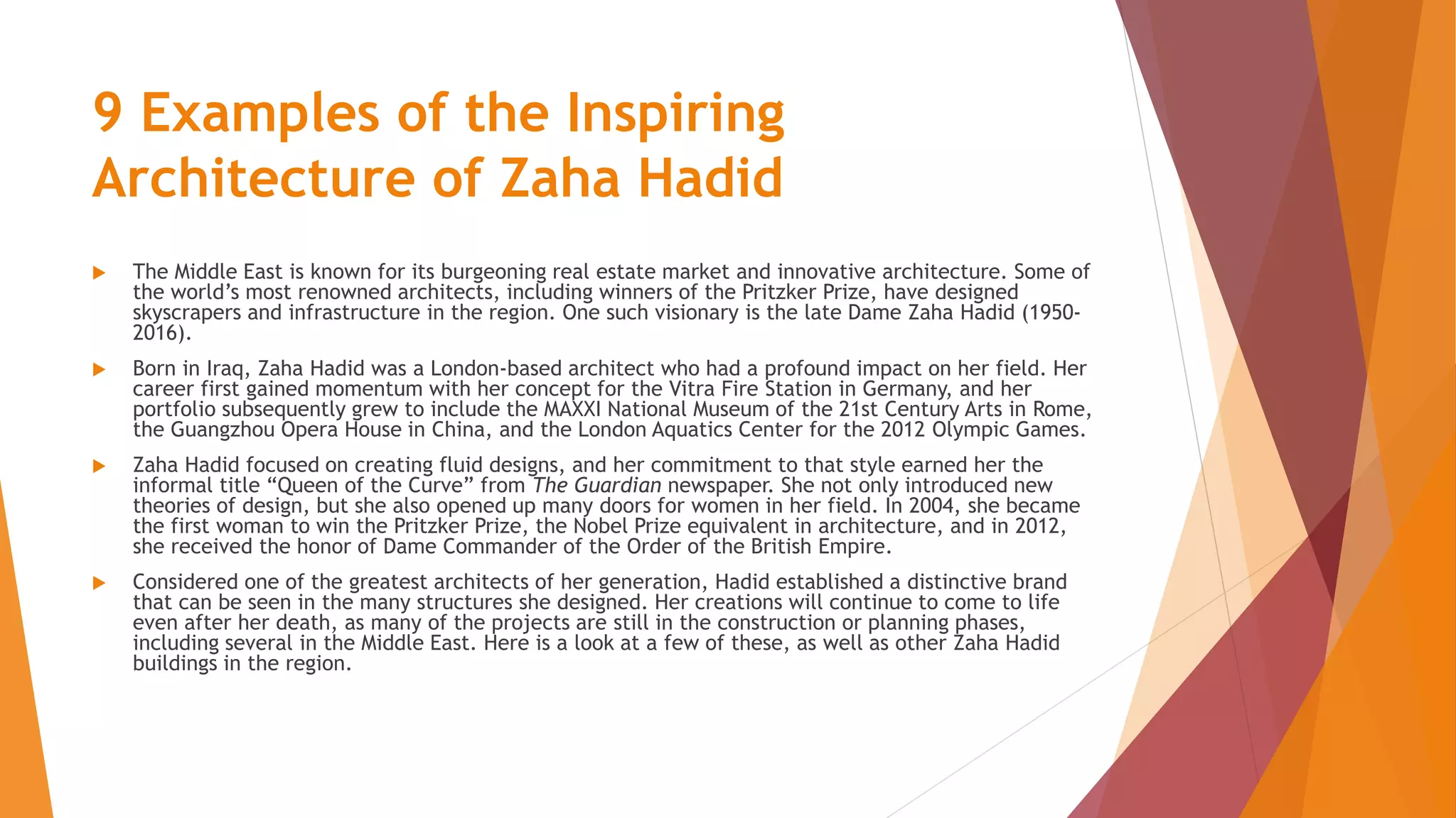 9 Examples of the Inspiring Architecture of Zaha Hadid | PPTX