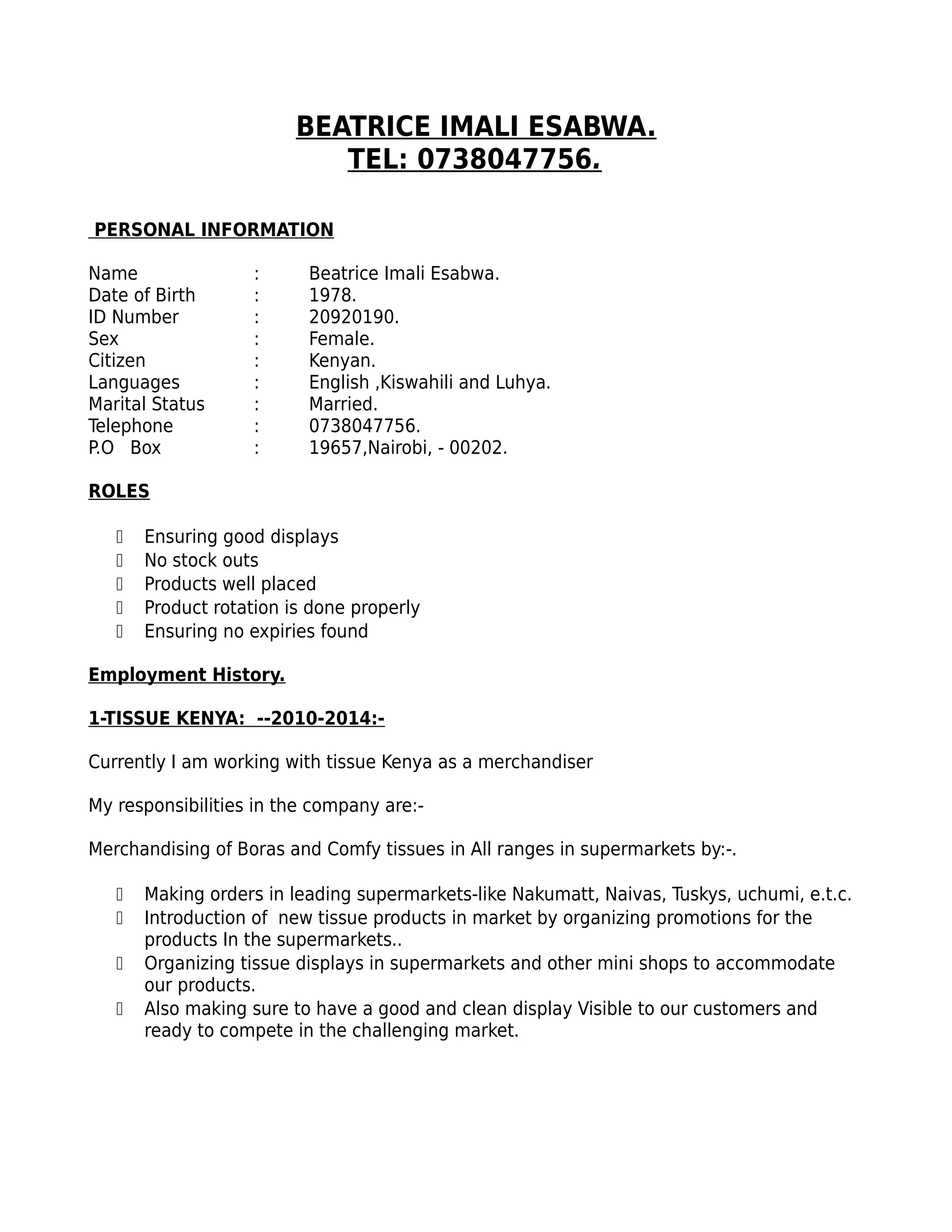 CURRICULUM VITAE - BEATRICE ESABWA 2015 (1) | PDF