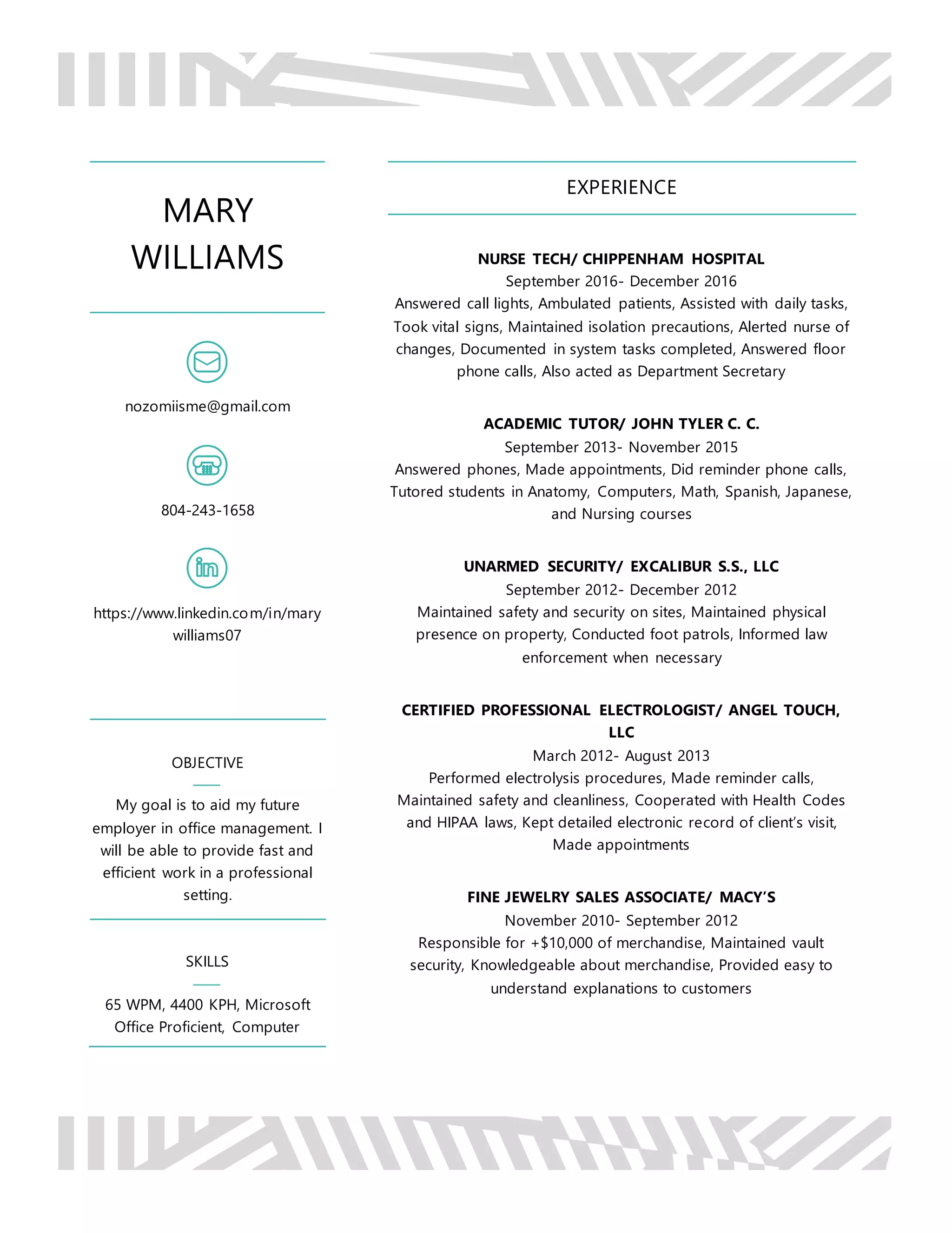 Mary office resume 2016 | PDF