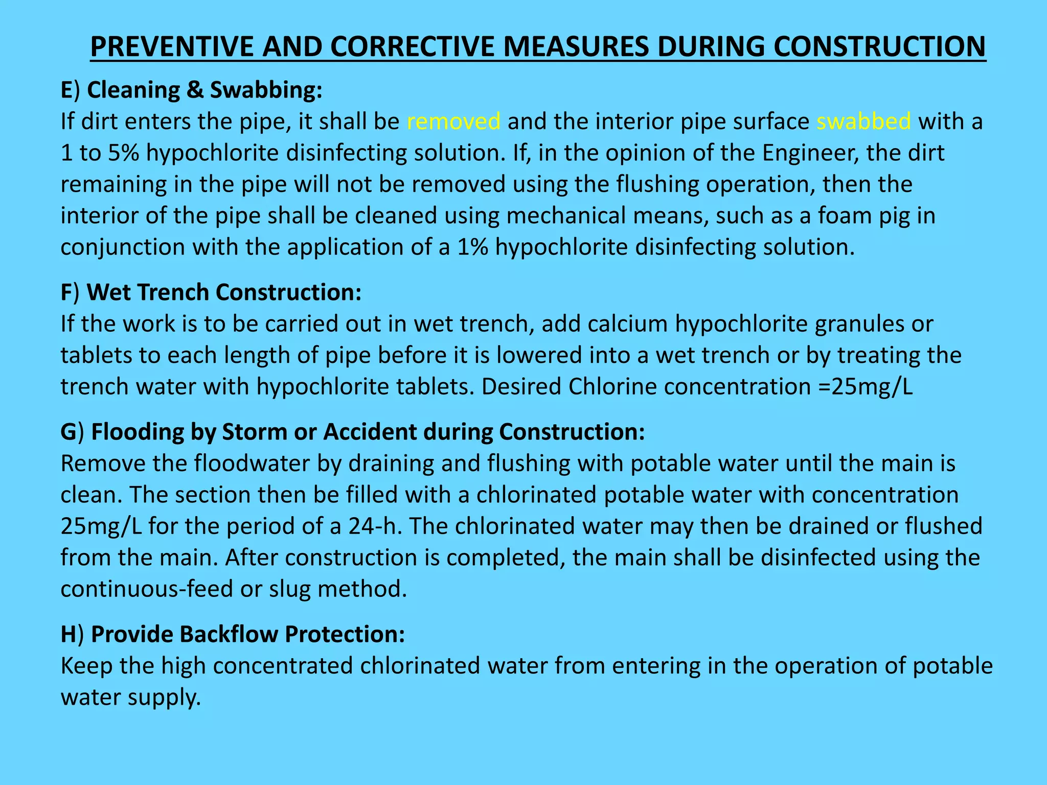 Disinfection and Chlorination of Potable Water Lines | PPSX