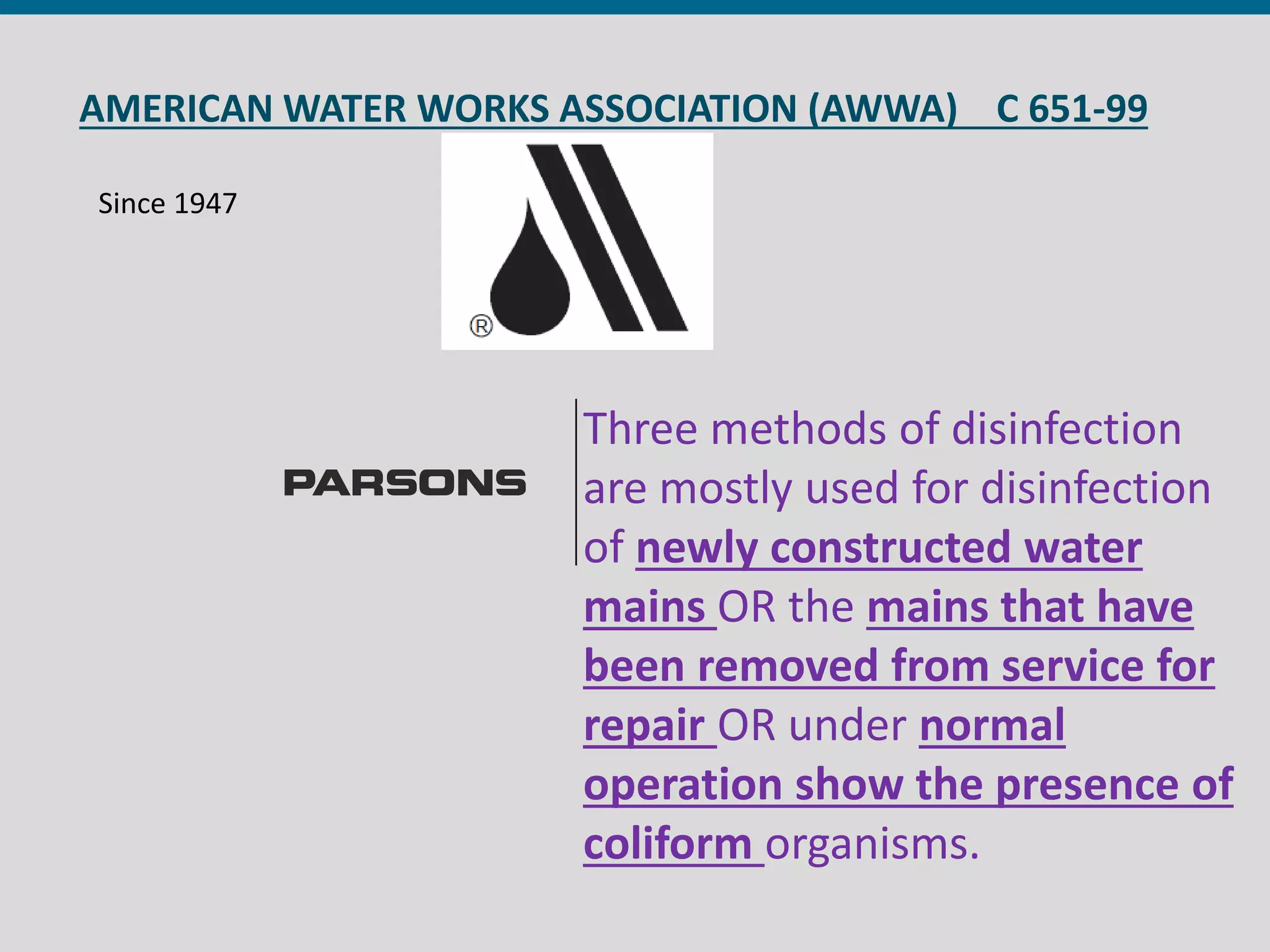 Disinfection and Chlorination of Potable Water Lines | PPSX