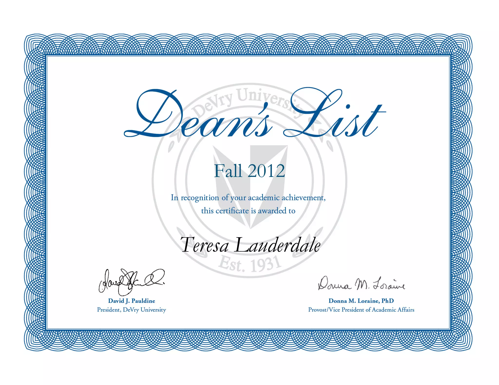 Deans List Certificate | PDF