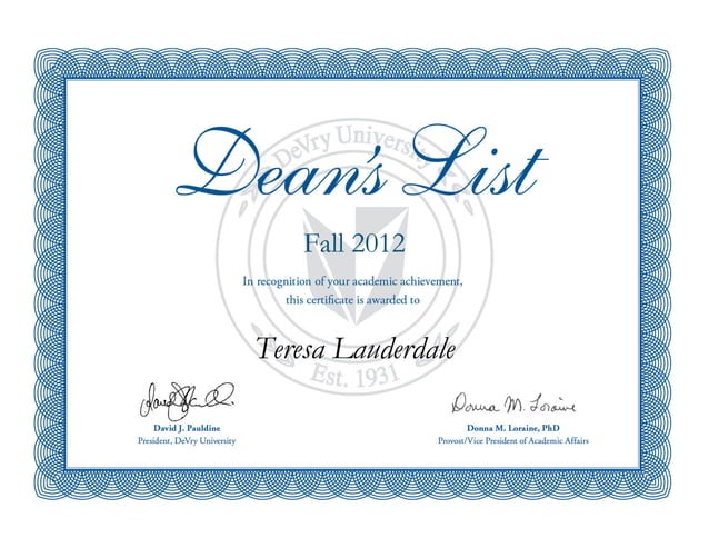 Deans List Certificate | PPT