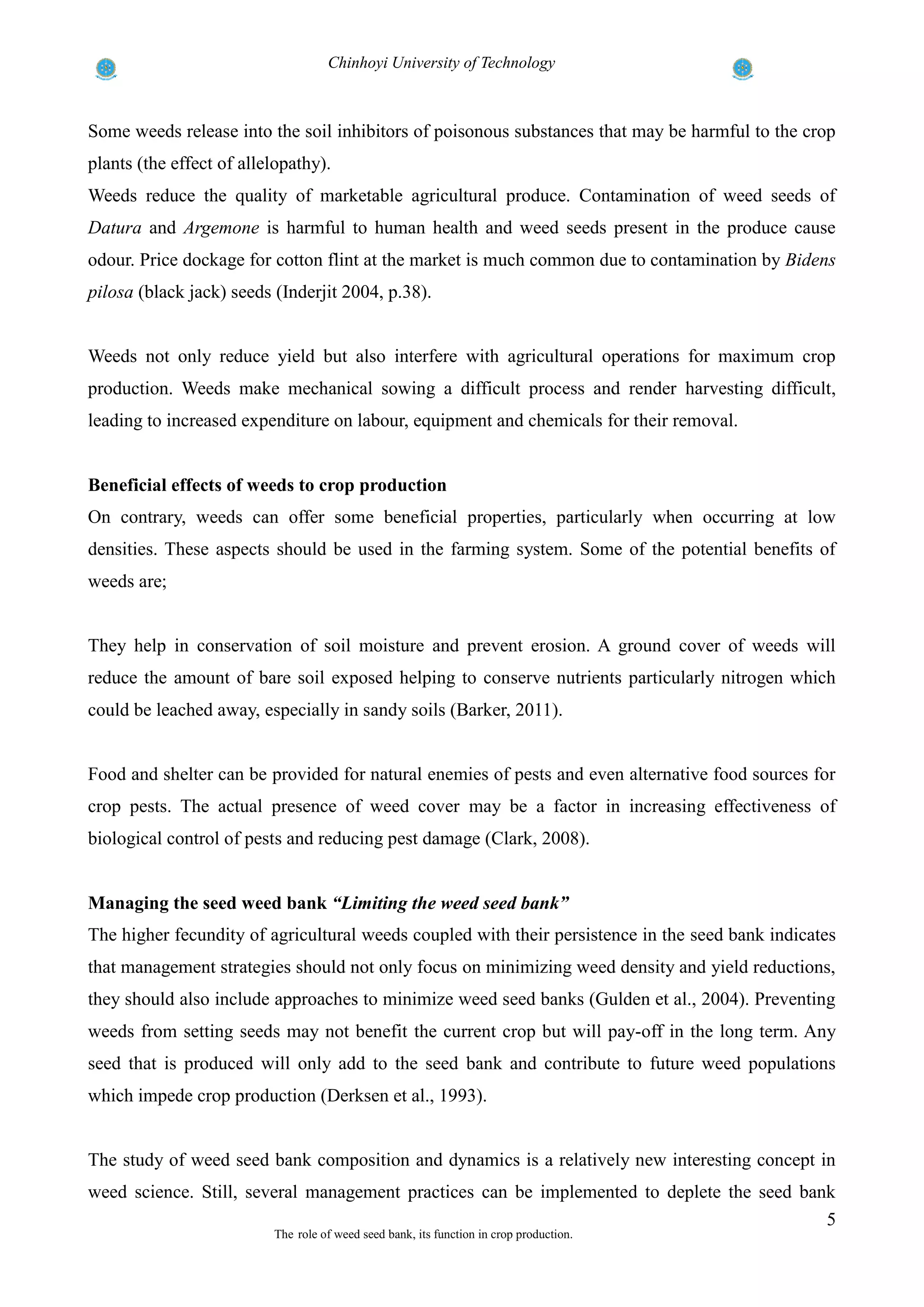 The role of weed seed bank in crop production | PDF