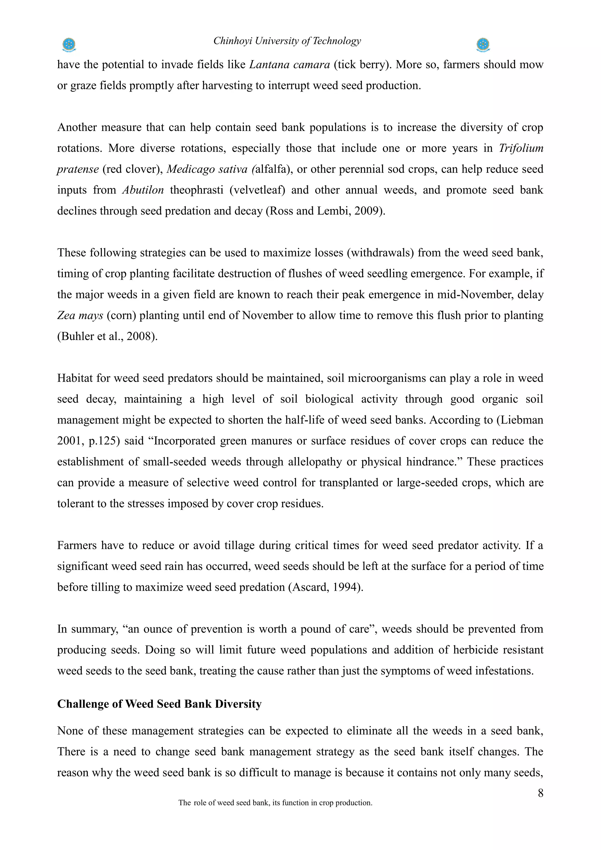 The role of weed seed bank in crop production | PDF