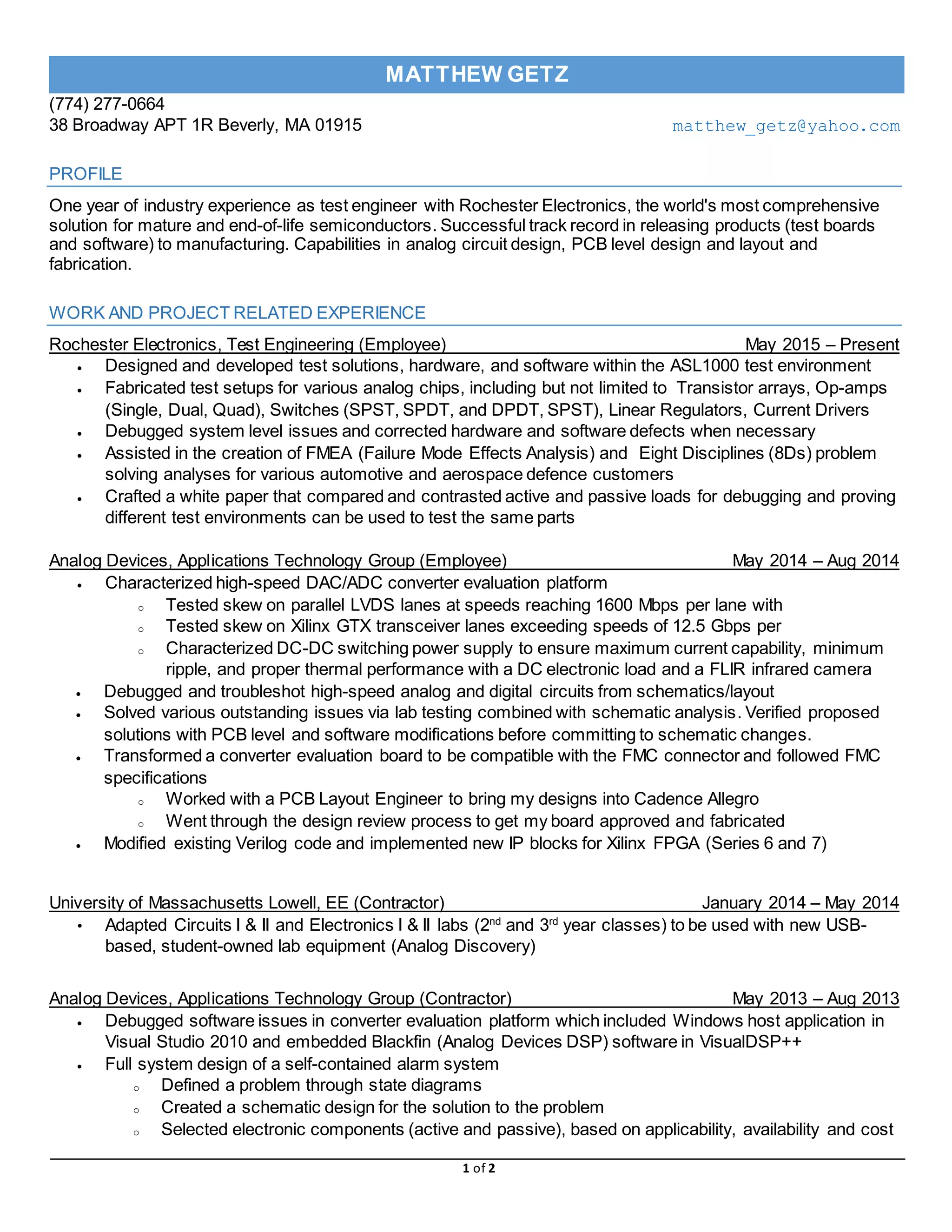 Matthew Getz Resume | DOCX | Technology & Computing
