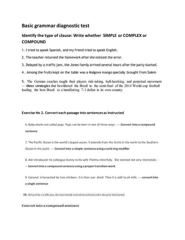 Basic grammar diagnostic test | DOCX | Sports