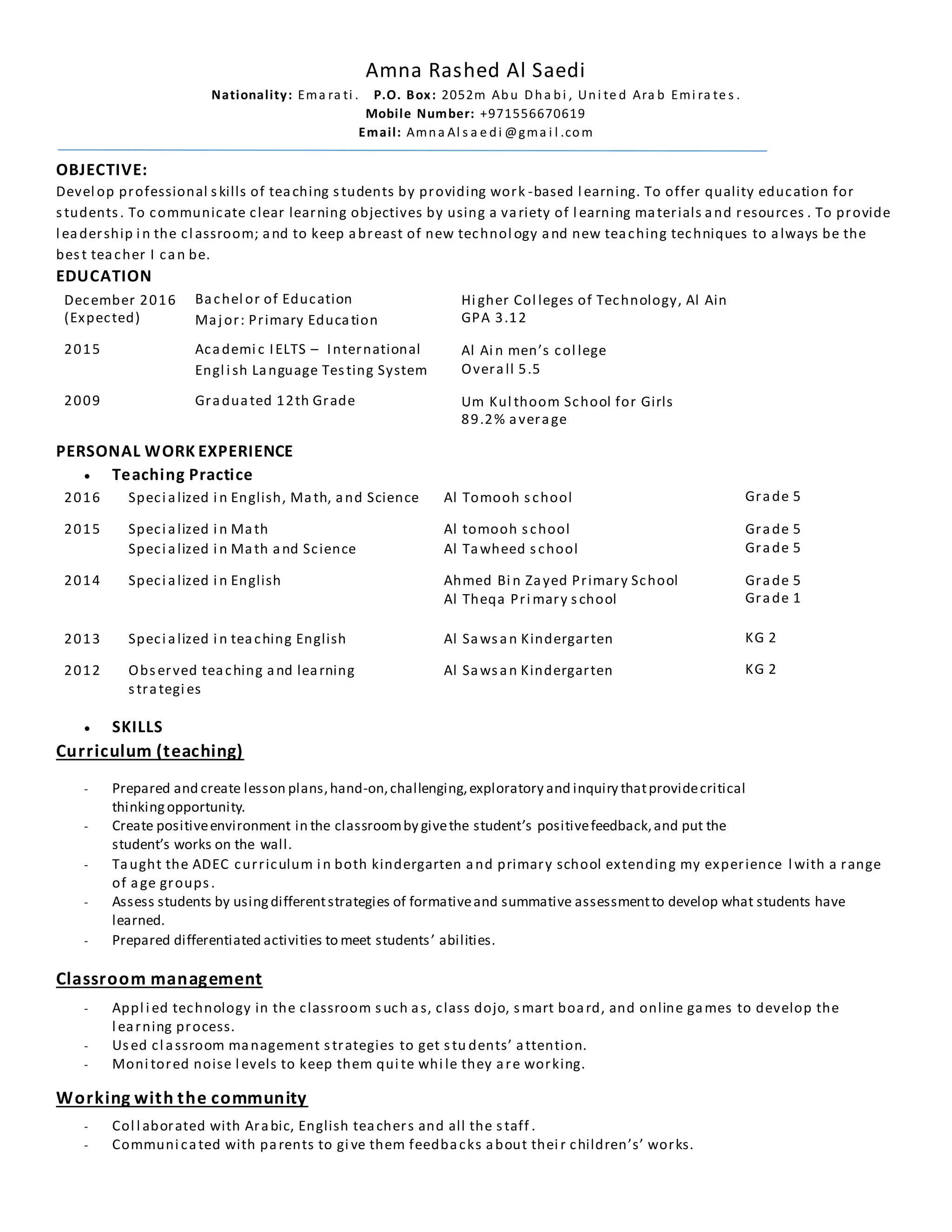 Amna Rashed Al Saedi New CV | PDF