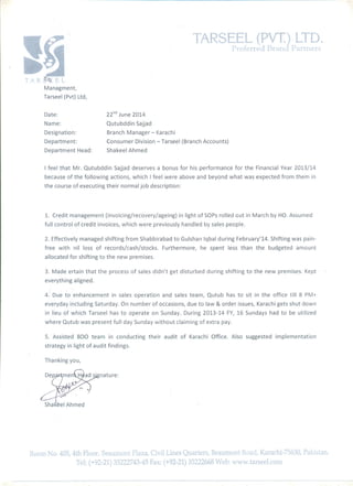 Performance Letter | PDF