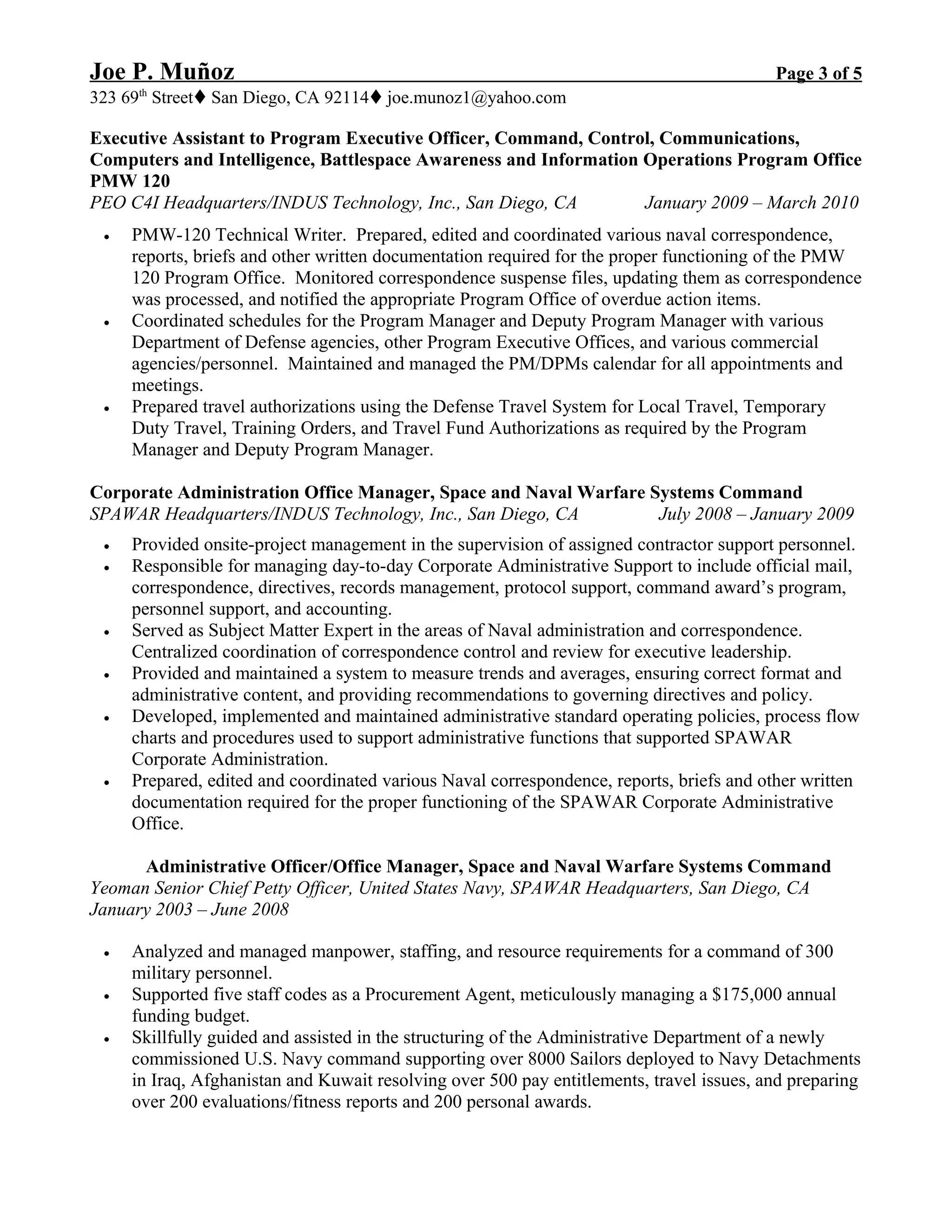 Joe Munoz Resume - Oct 2016 (Ops) | DOC | Defense Industry | Industries