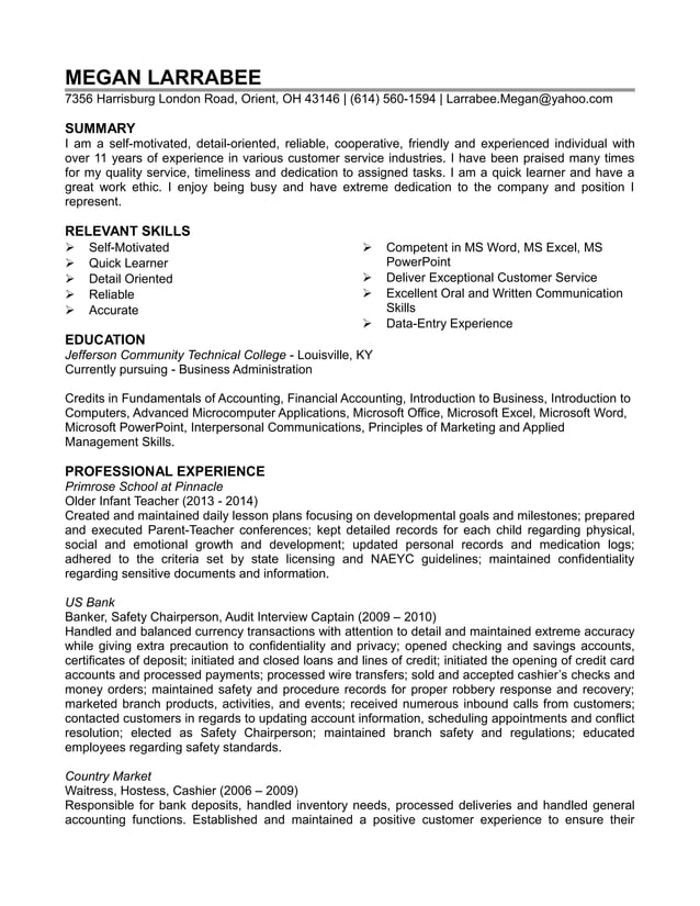 Megan Larrabee - Resume bank | PDF