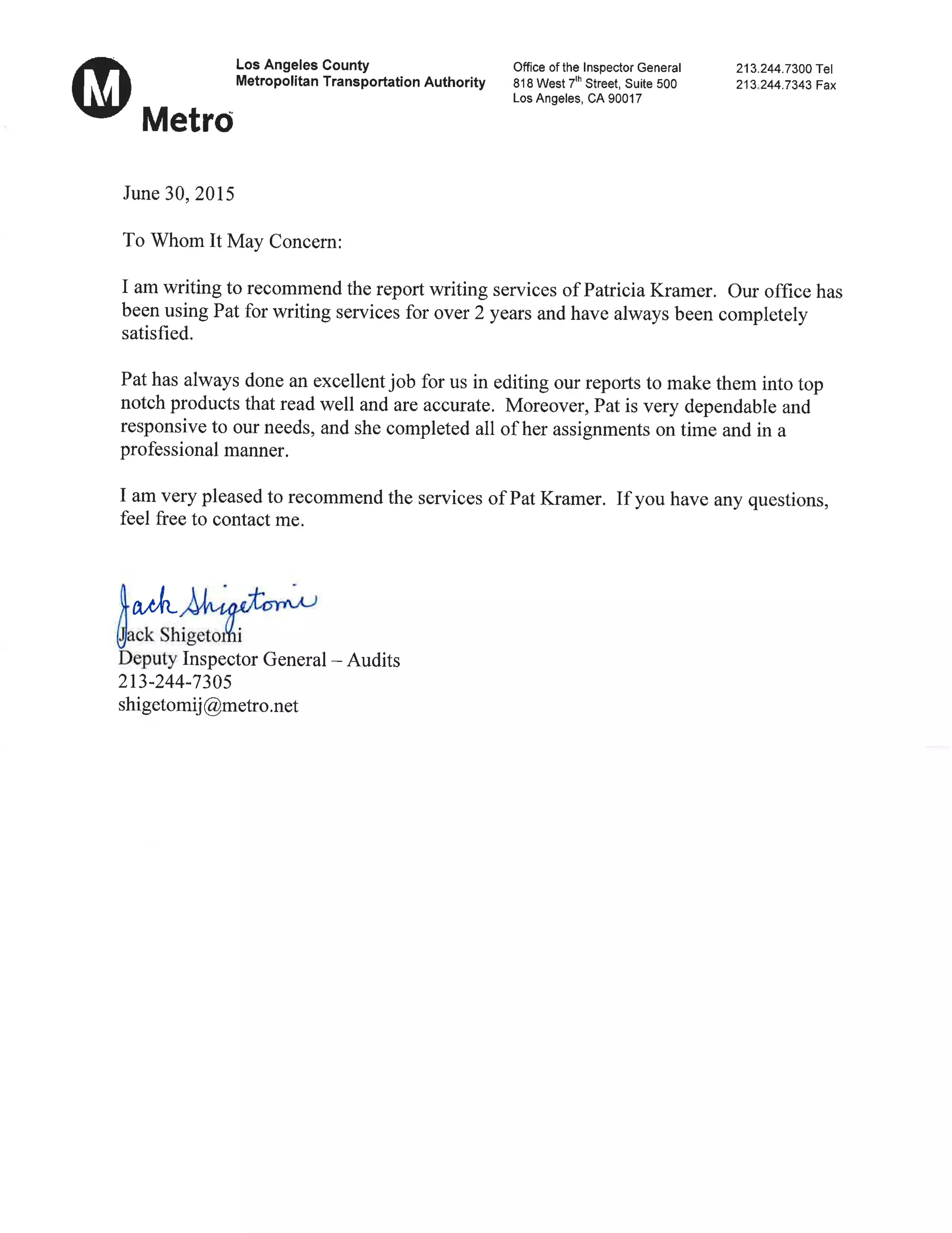 Metro recommendation letter | PDF