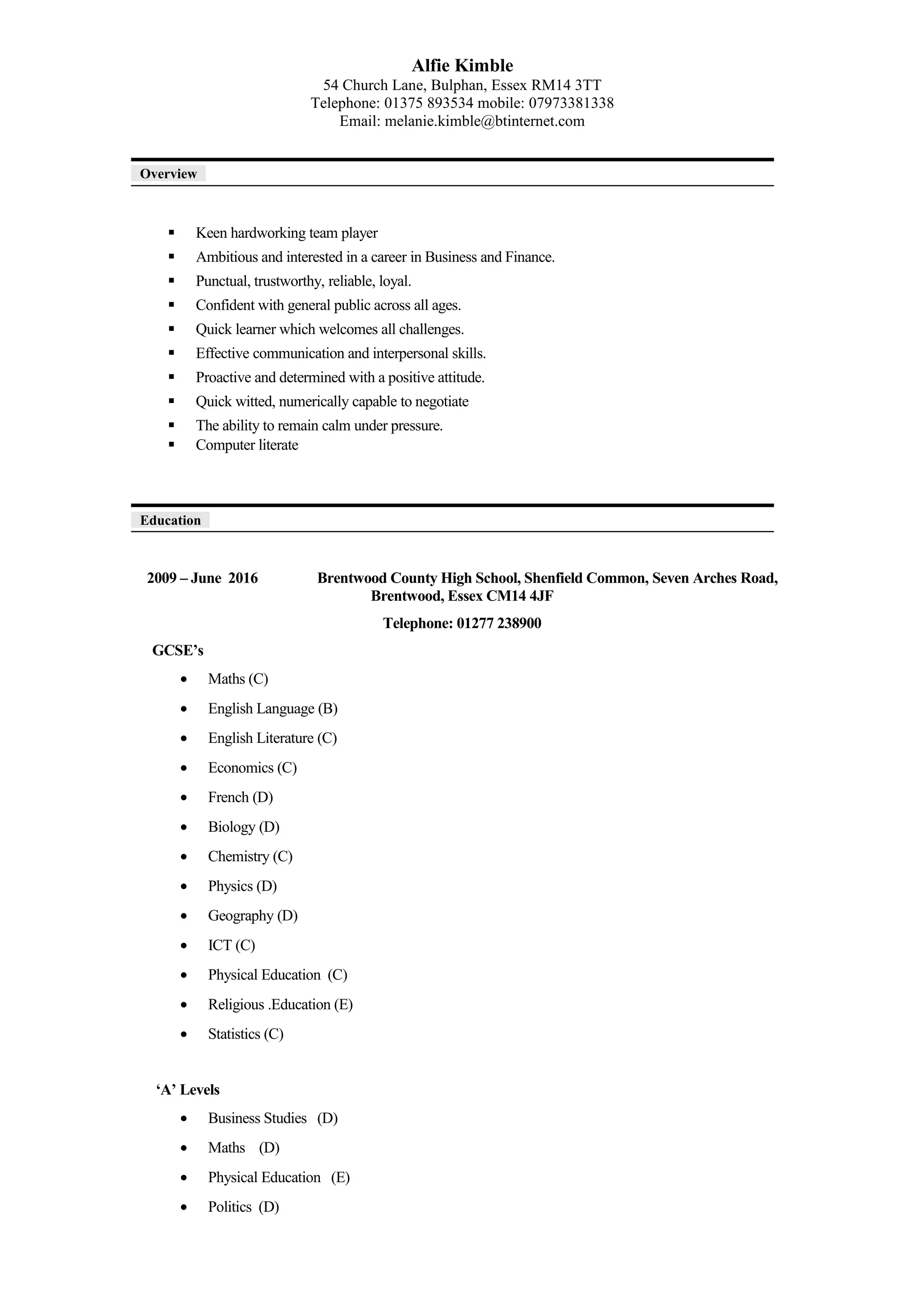 Alfie KimbleCv14 (3) | PDF