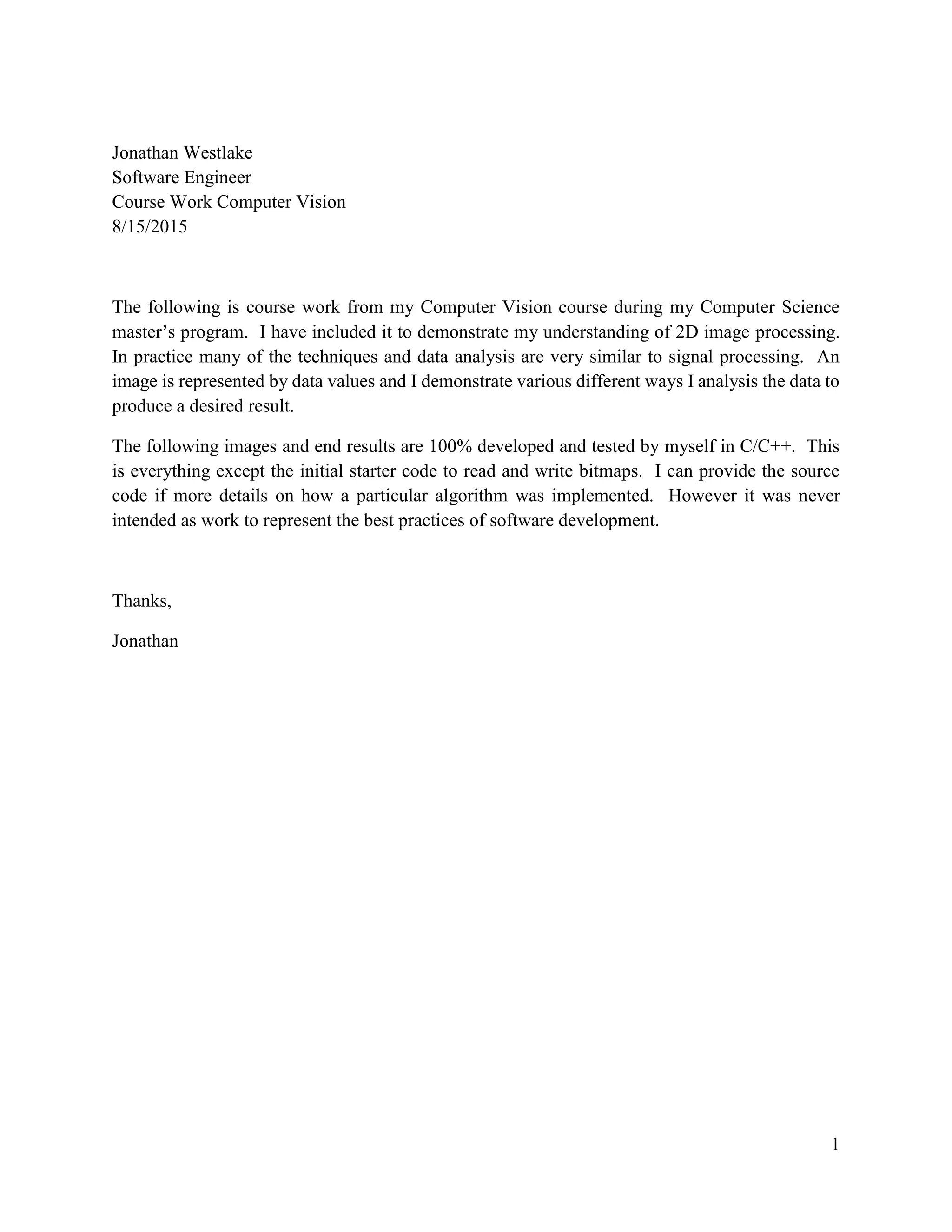 JonathanWestlake_ComputerVision_Project2 | PDF