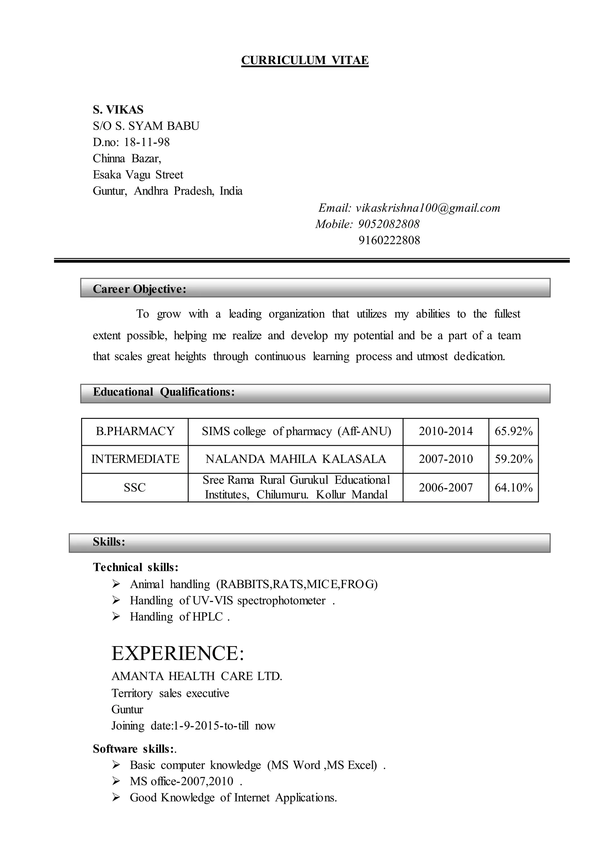 vikas resume | DOCX