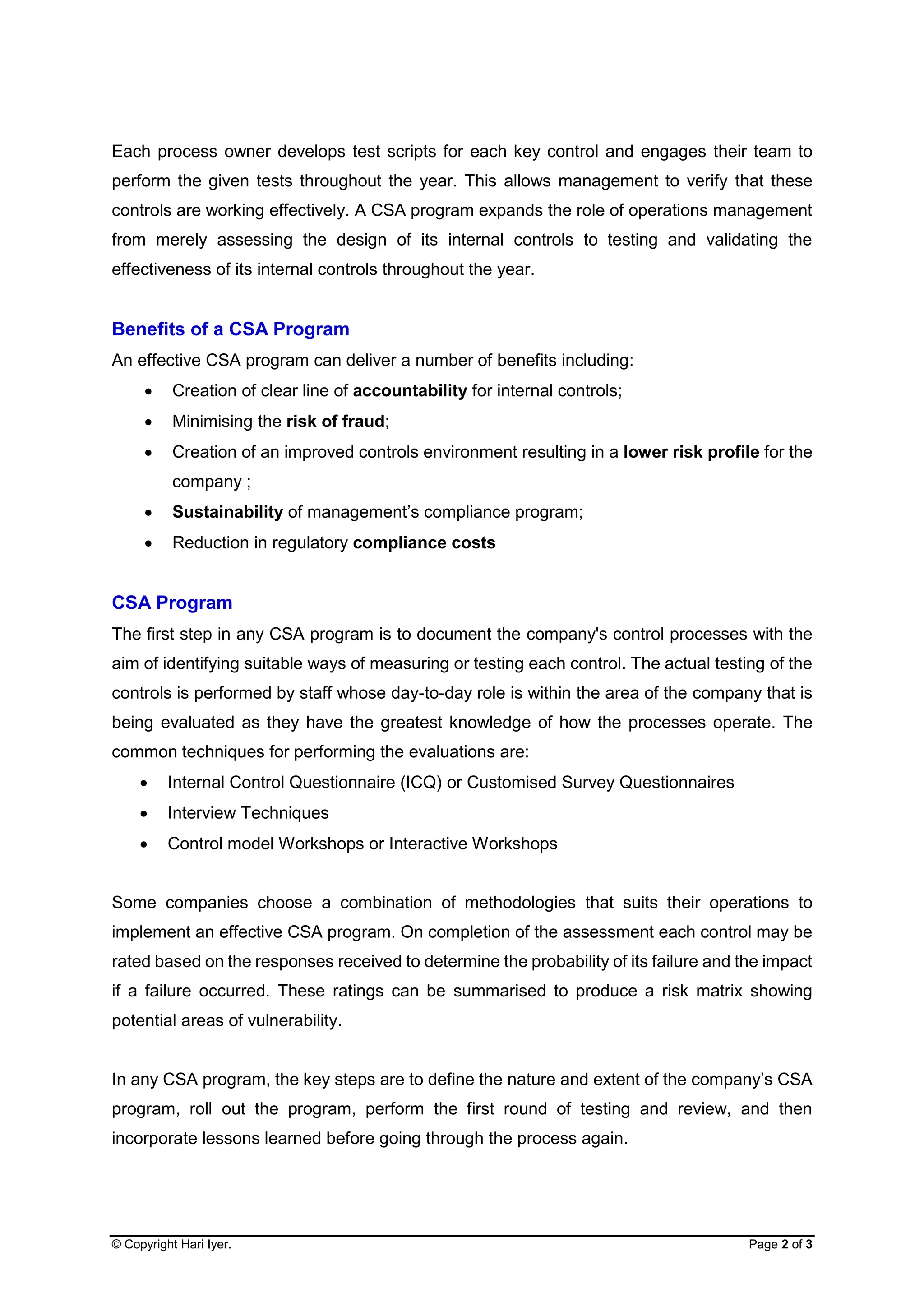 Control Self-Assessment article | PDF | Business | Business and Finance