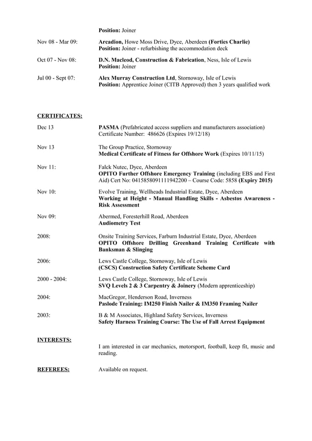 Jamie_Macleod_-_CV_(4-7-12)[1] | DOC | Woodworking | Arts and Crafts