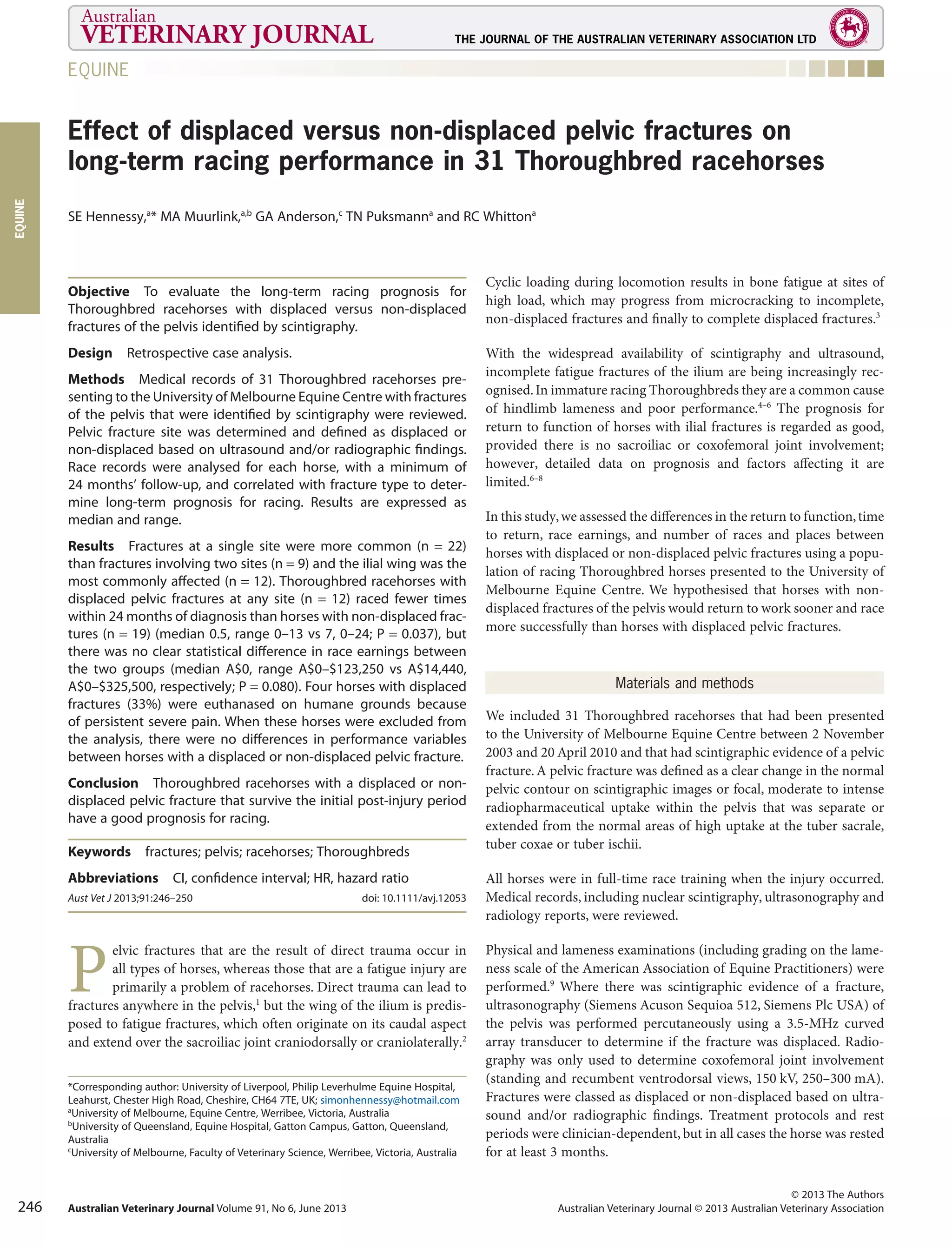 Pelvic fractures in racehorses | PDF