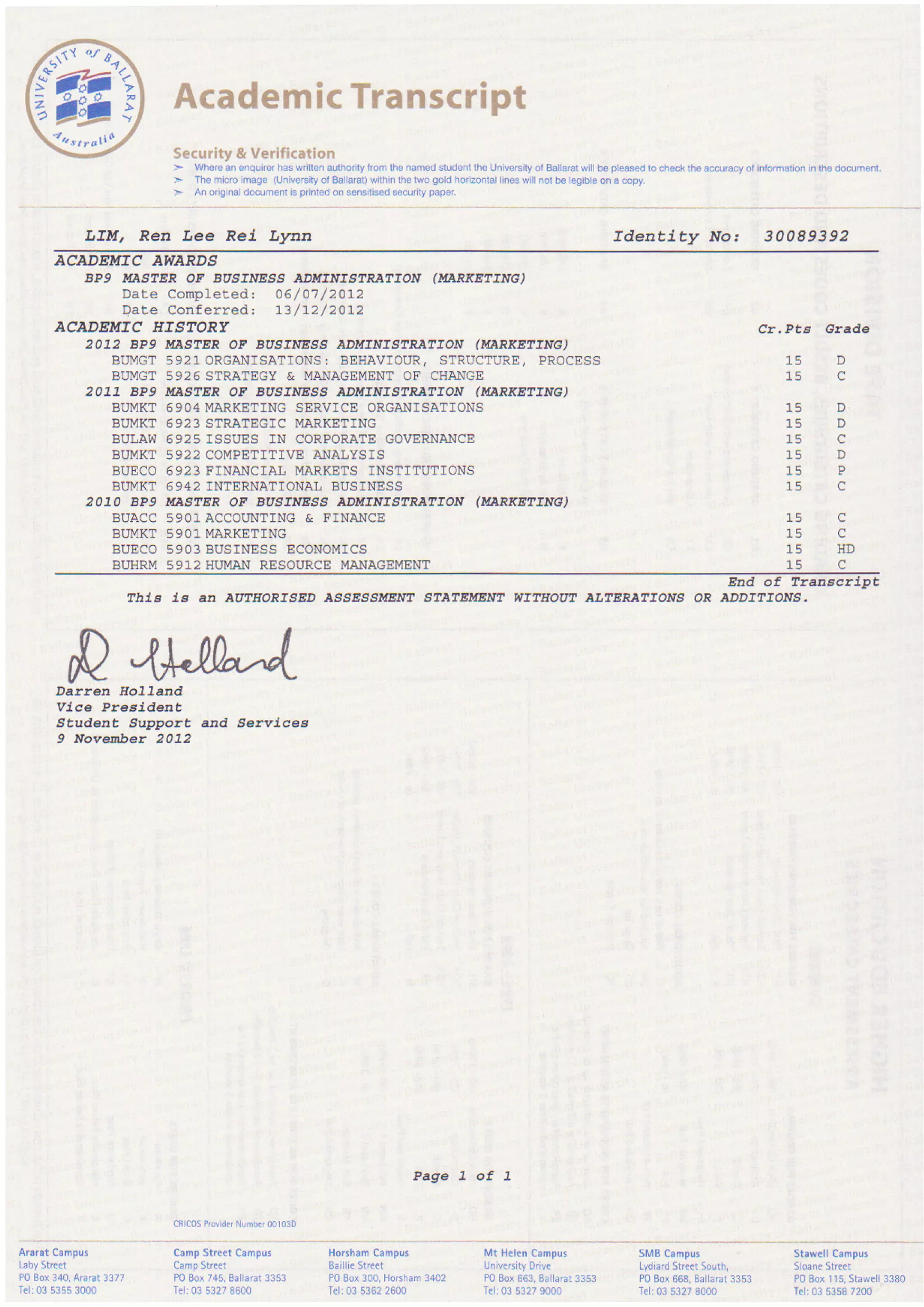 MBA Degree copy, transcripts | PDF