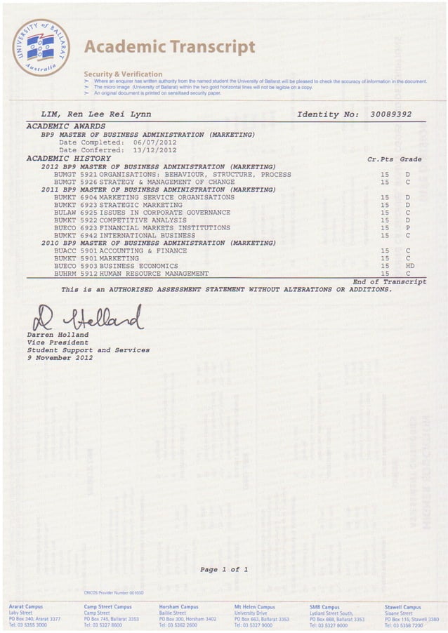 MBA Degree copy, transcripts | PDF